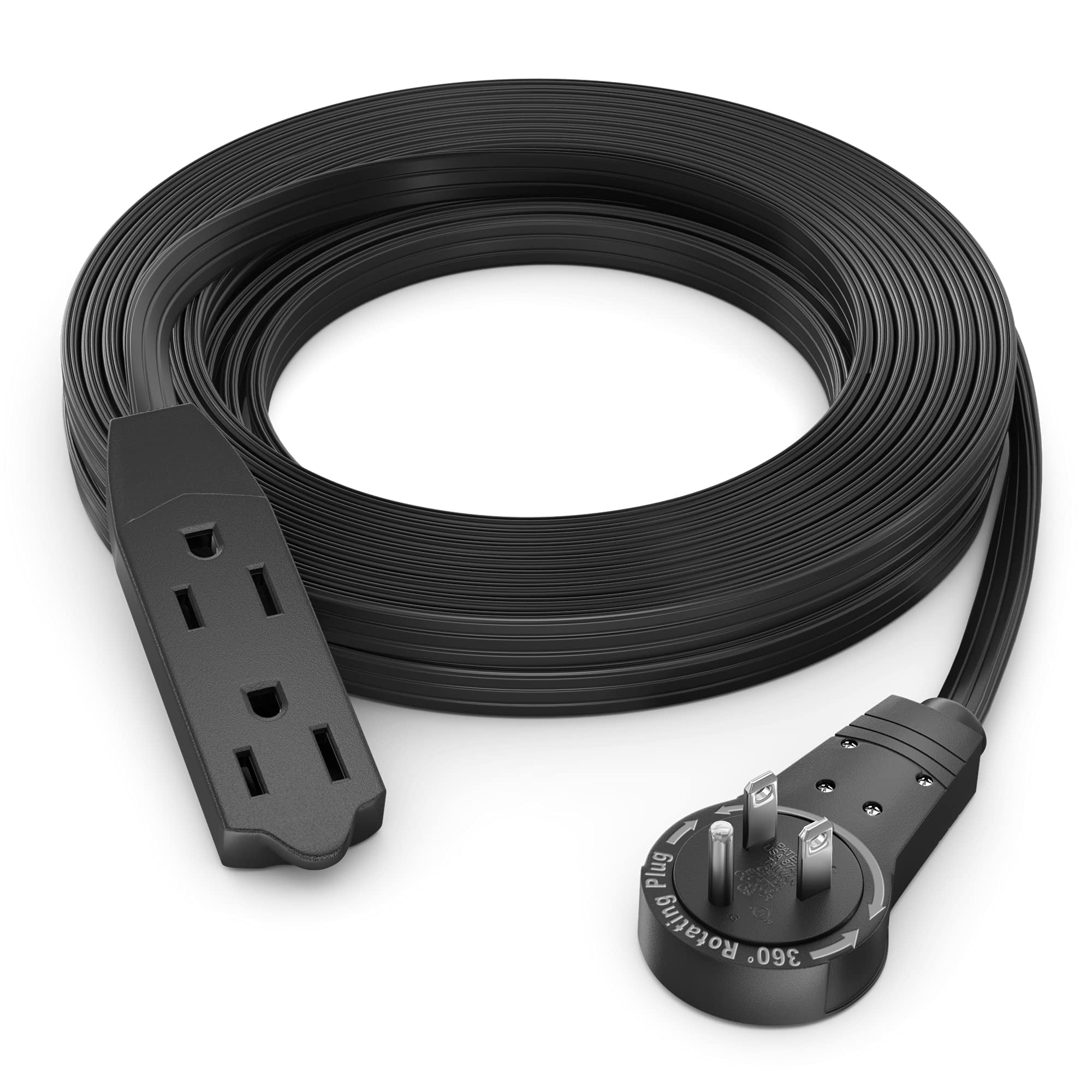 Maximm Cable 15 Ft 360° Rotating Flat Plug Extension Cord/Wire, 16 AWG ...