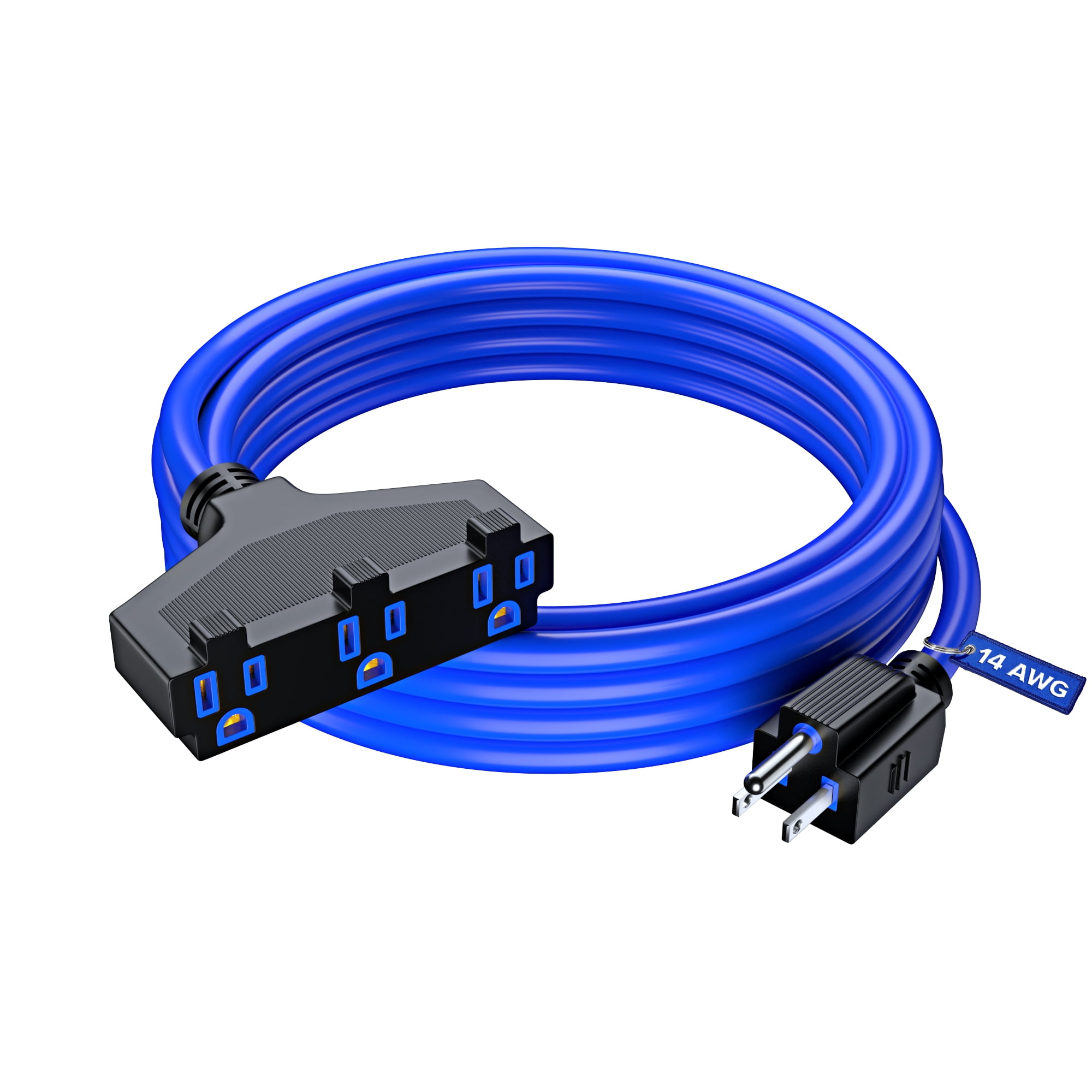 Maximm Cable 15 ft Safety Extension Cord with Multiple Outlets Blue 14/ ...