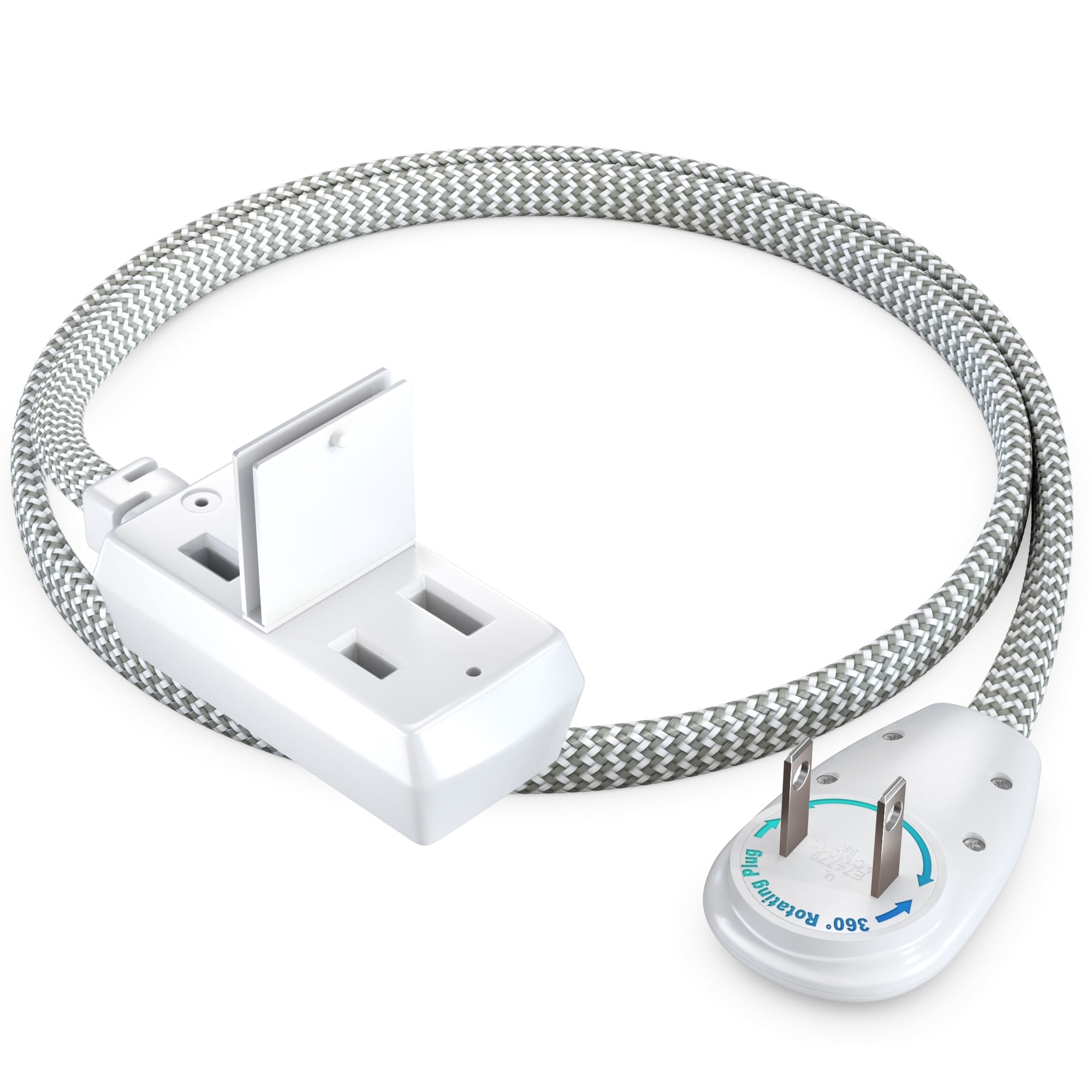 Maximm Cable 1ft 360° Rotating Flat Plug Extension Cord/Wire, 16 AWG ...