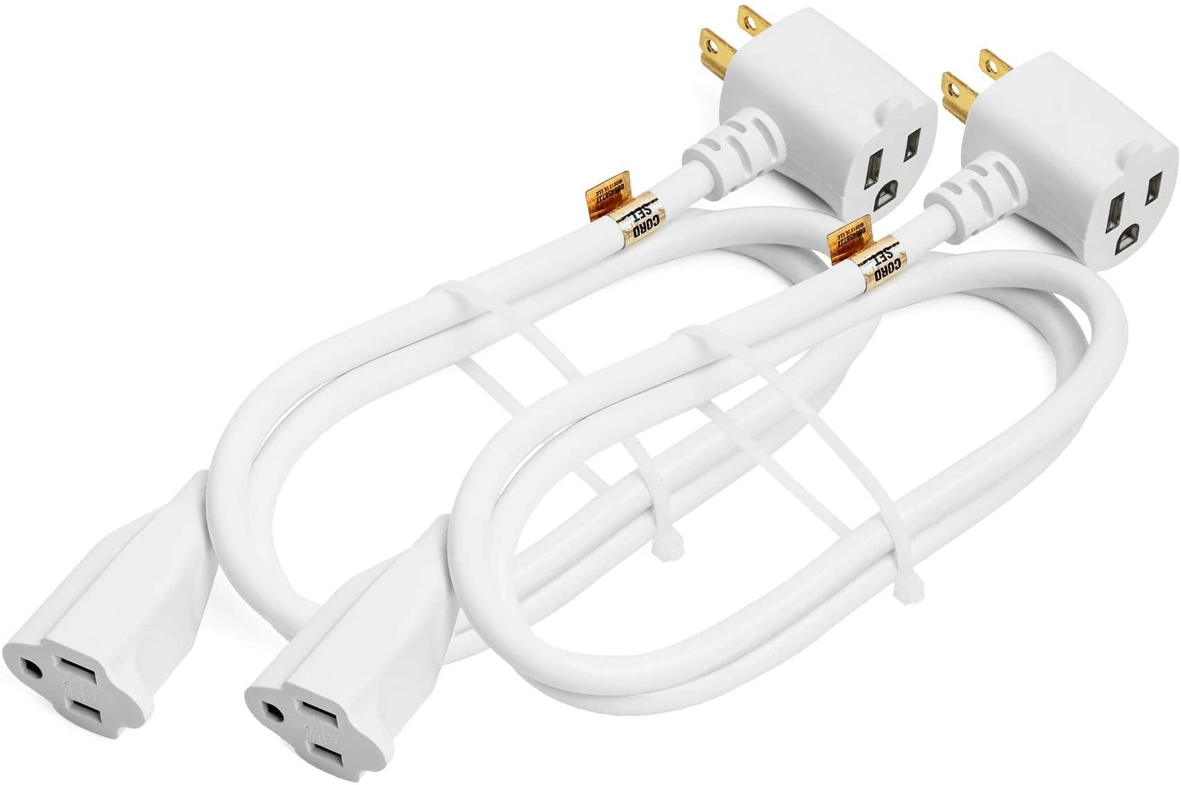Maximm Cable 2 Pack 3 Feet Angled Indoor Extension Cord/Wire, 2 Outlet ...