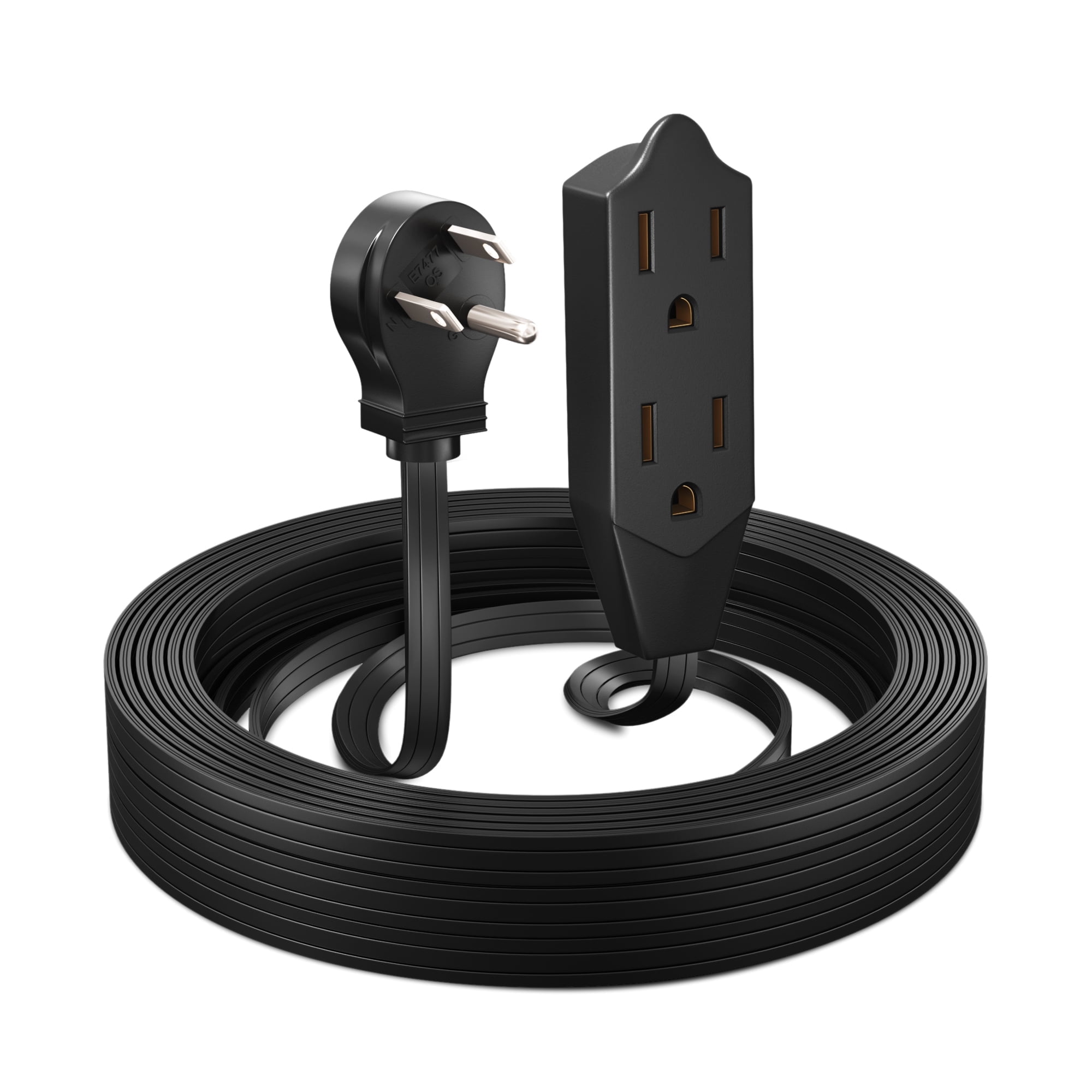 Maximm Cable 25 Feet Flat Plug Extension Cord/Wire, Multi Outlet - 3 ...