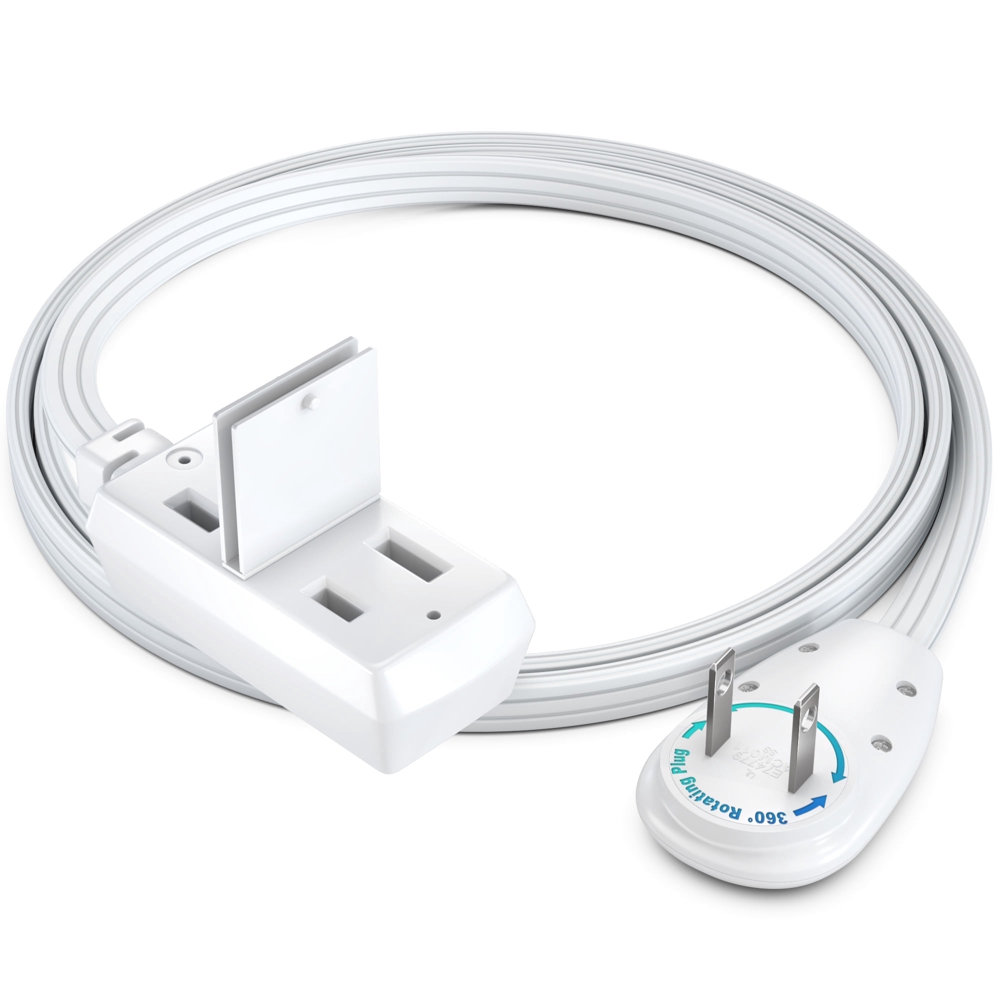 Maximm Cable 2ft 360° Rotating Flat Plug Extension Cord/Wire, 16 AWG ...