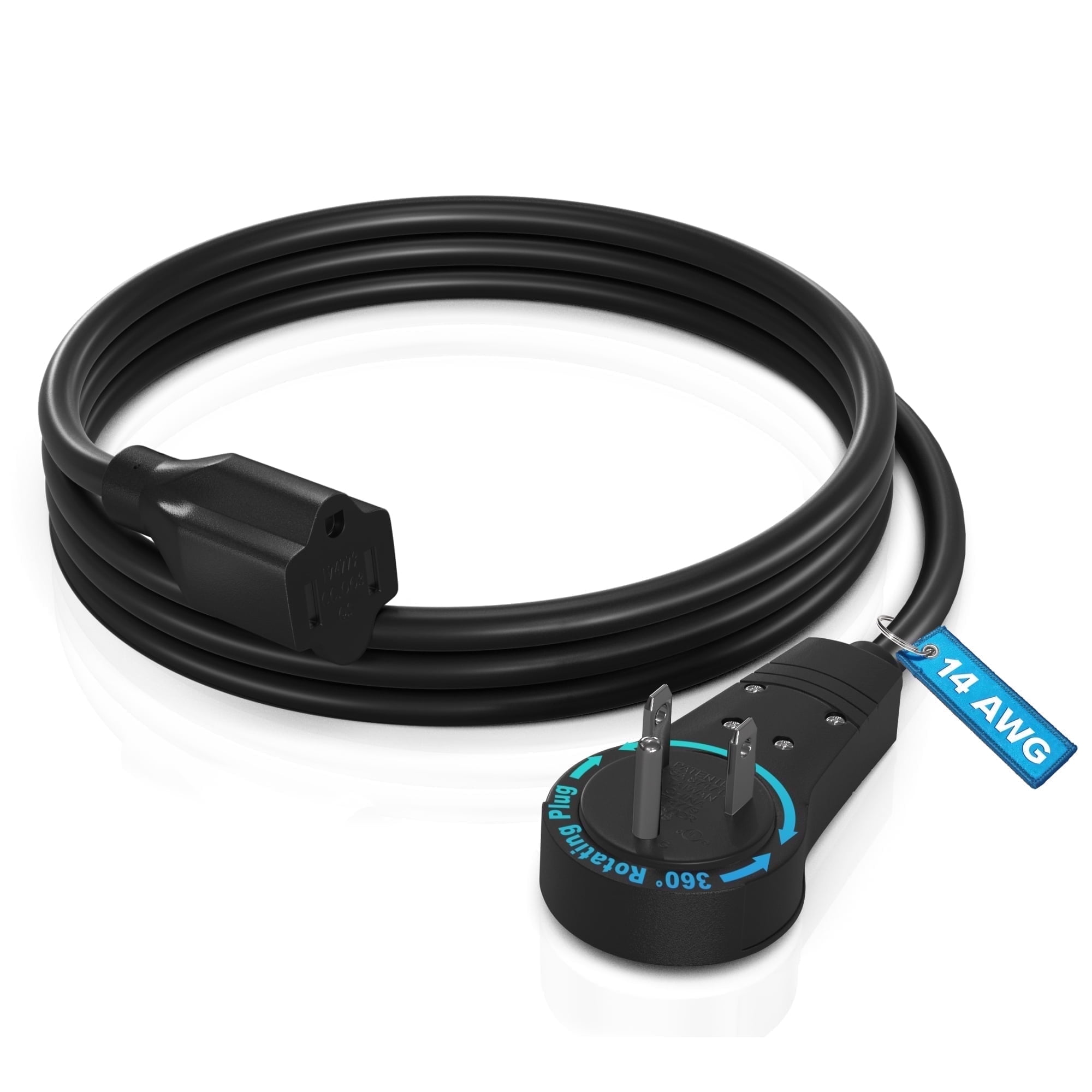 Maximm Cable 3 Feet 14Awg 360° Rotating Flat Plug Extension Cord/Wire ...