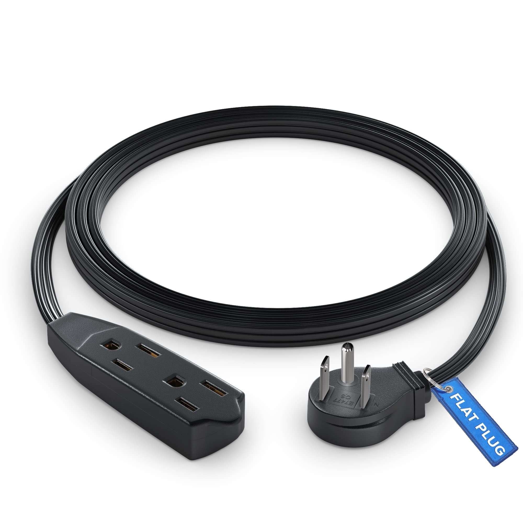 Maximm Cable 3 Feet Flat Plug Extension Cord / Wire, Multi Outlet Prong ...