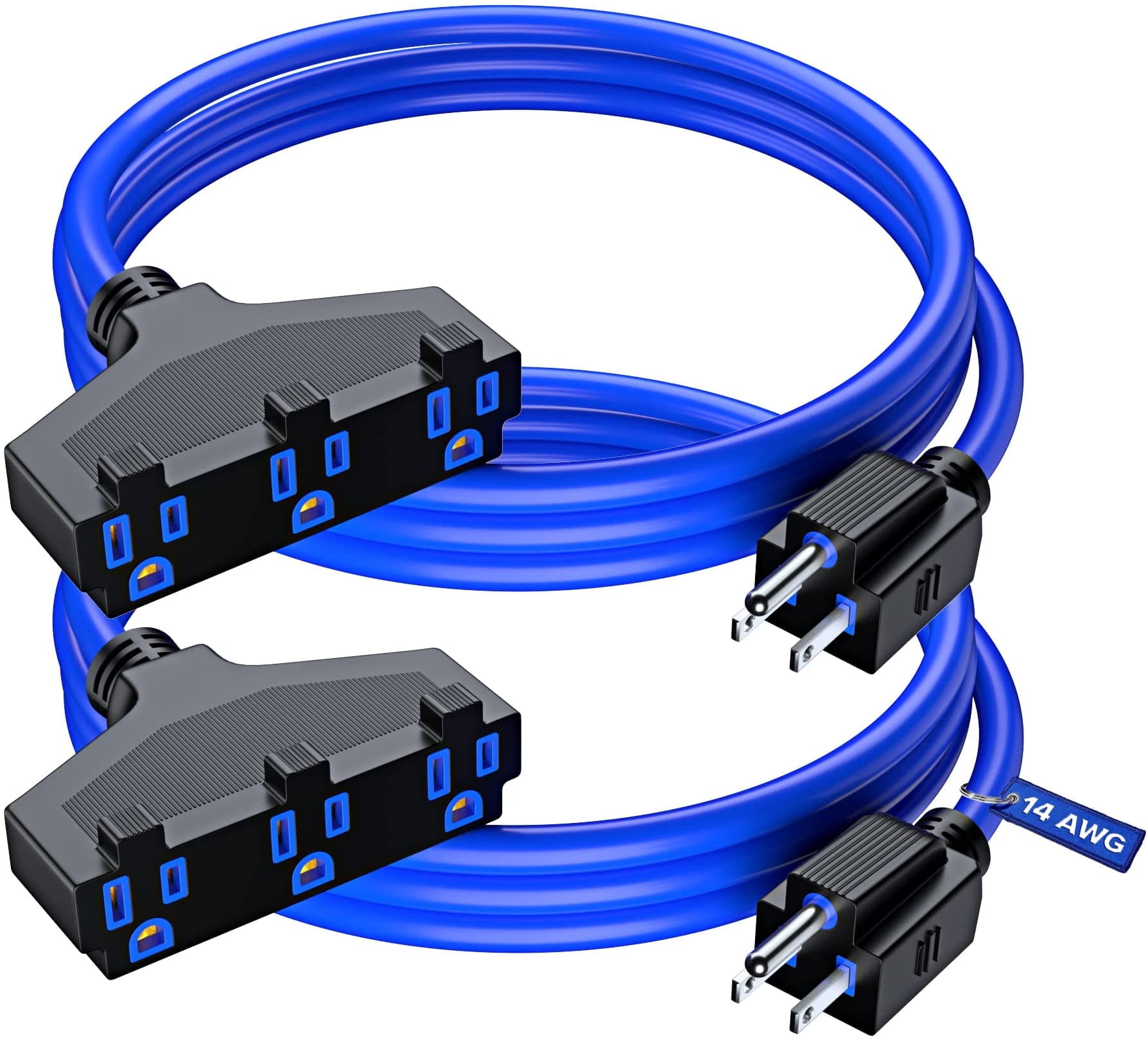Maximm Cable 3 ft Safety Extension Cord with Multiple Outlets Blue 14/3 ...