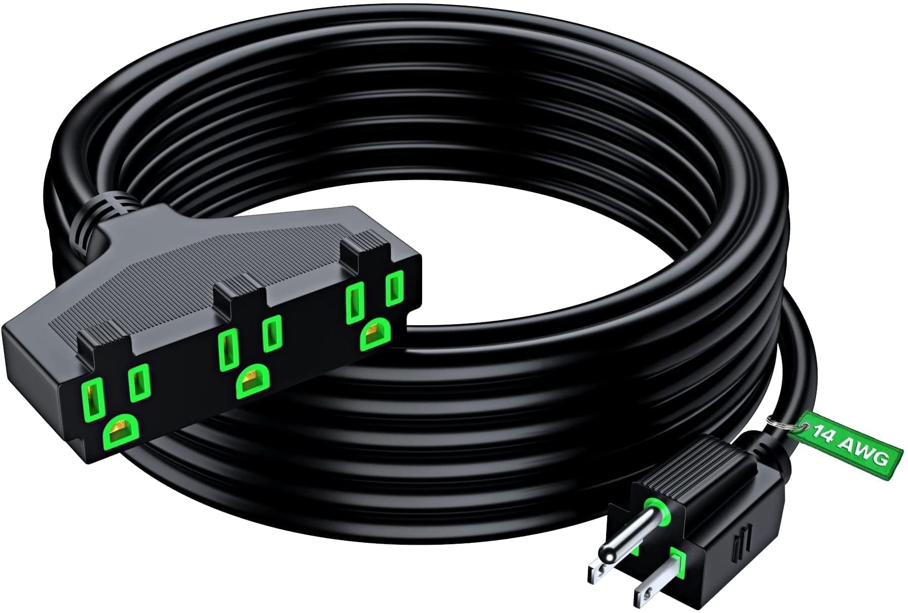 Maximm Cable 30 ft Safety Extension Cord with Multiple Outlets Black 14 ...