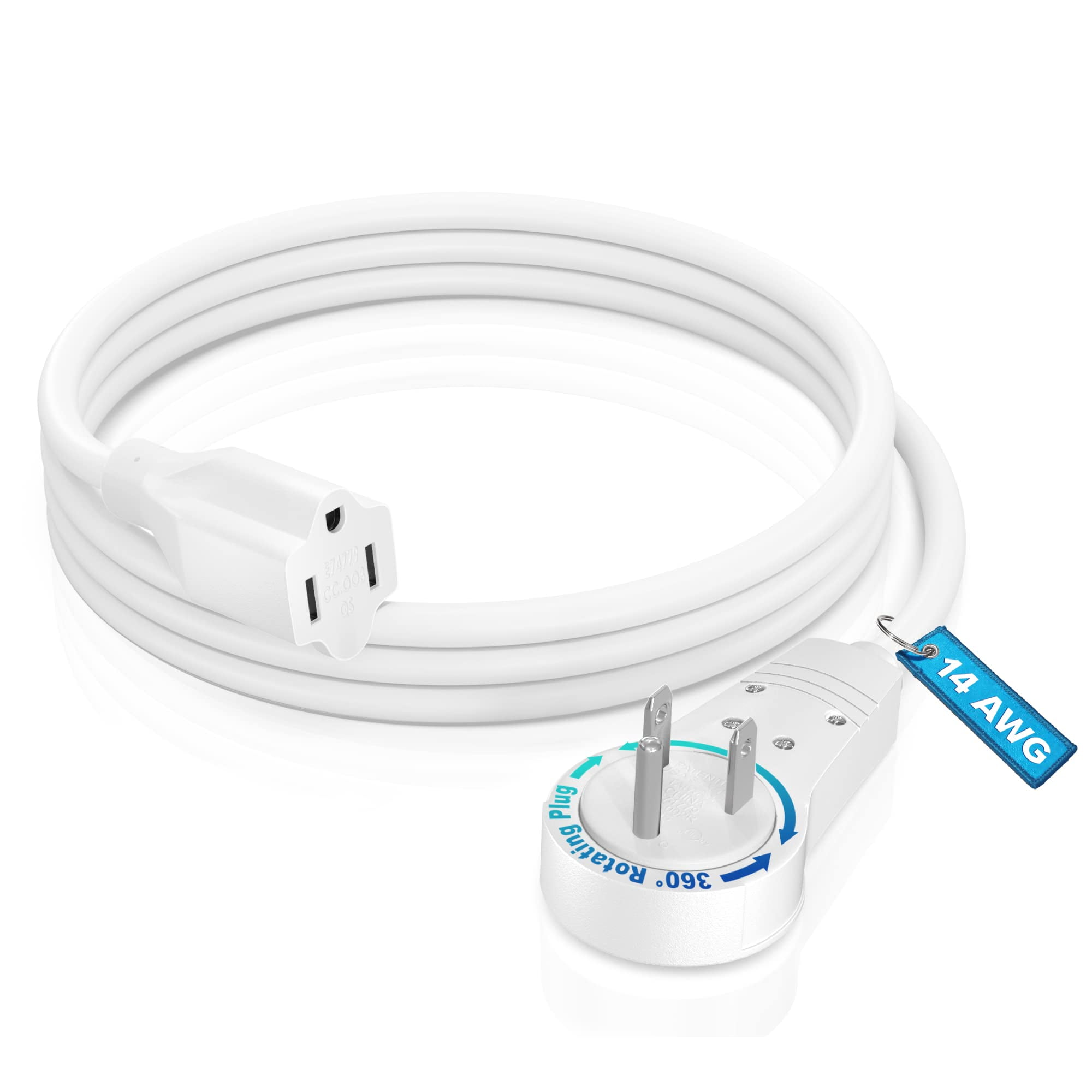 Maximm Cable 4 Feet 14Awg 360° Rotating Flat Plug Extension Cord/Wire ...