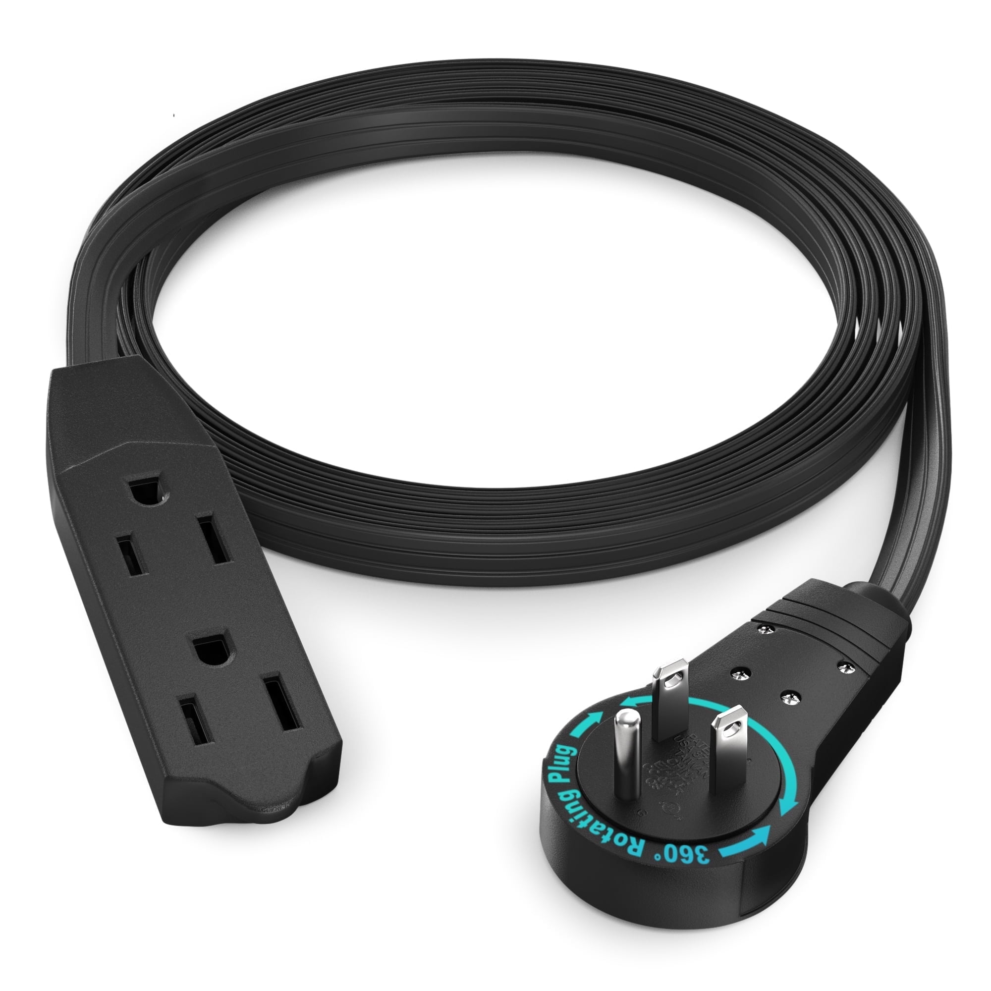 Maximm Cable 5 Ft 360° Rotating Flat Plug Extension Cord/Wire, 16 AWG ...