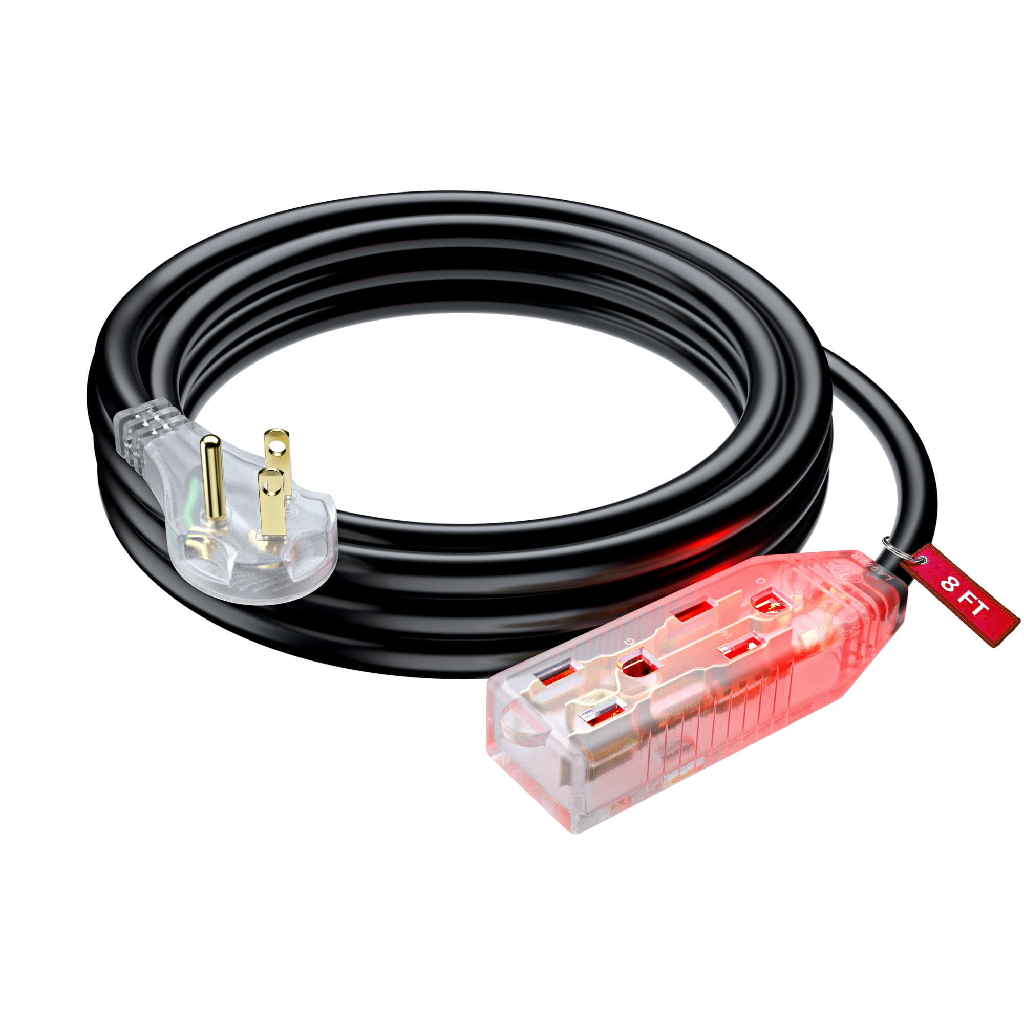 Maximm Flat Plug Extension Cord - 8 Feet 16 AWG/Wire, Multi Outlet - 3 ...