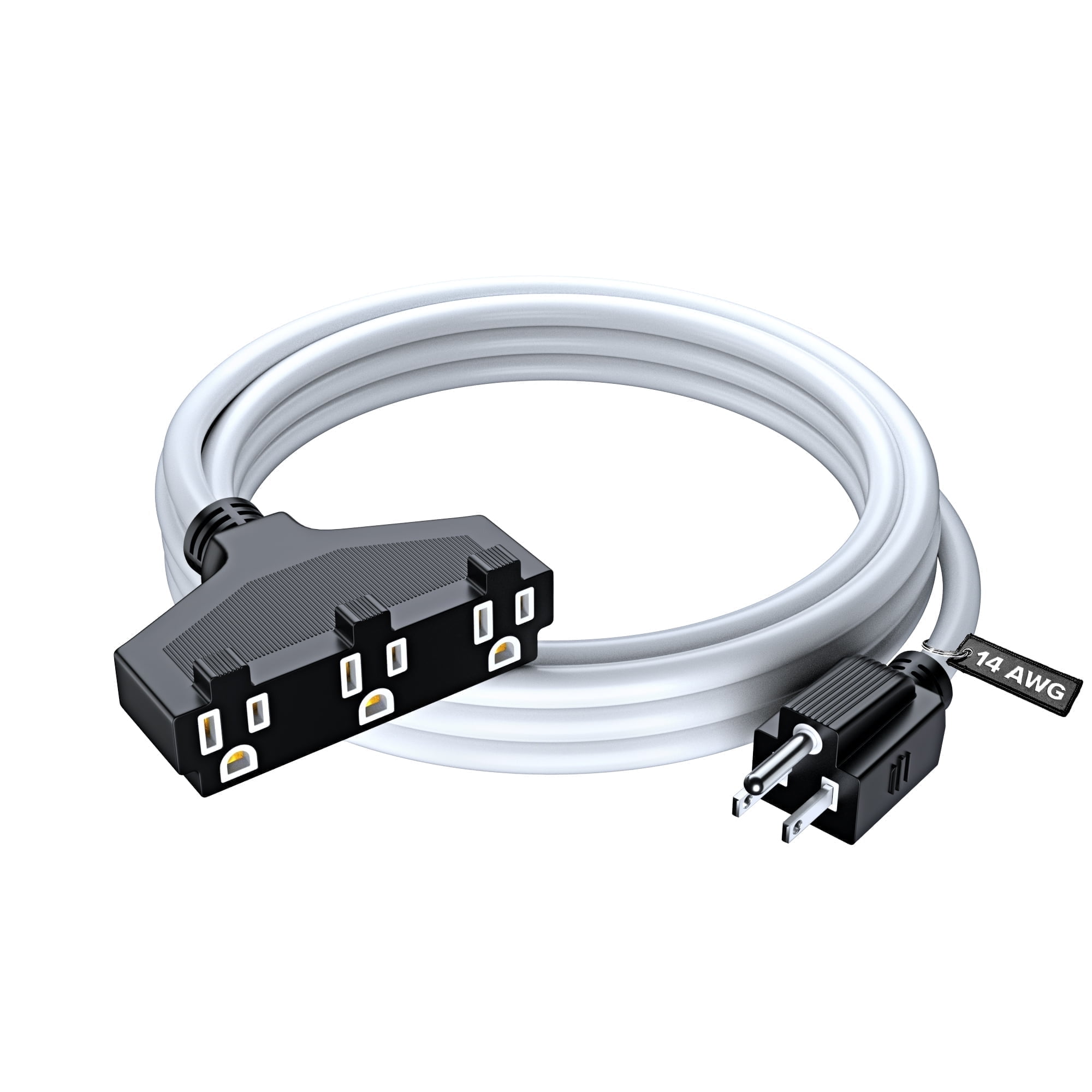 Maximm Cable Extension Cord 10 Ft with Multiple Outlets White 14/3 SJTW ...