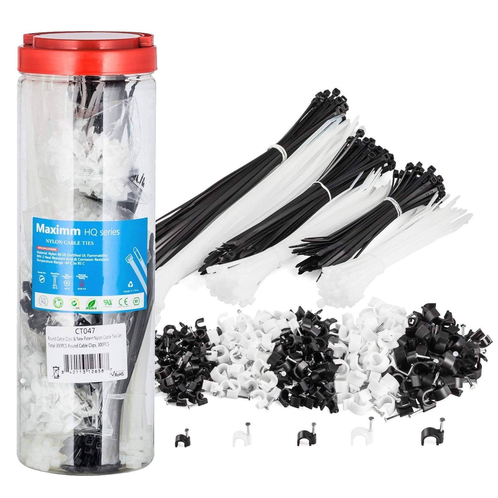 600 Pcs Zip Ties and Cable Clips, Wire Management Kit, Zip Ties Heavy ...