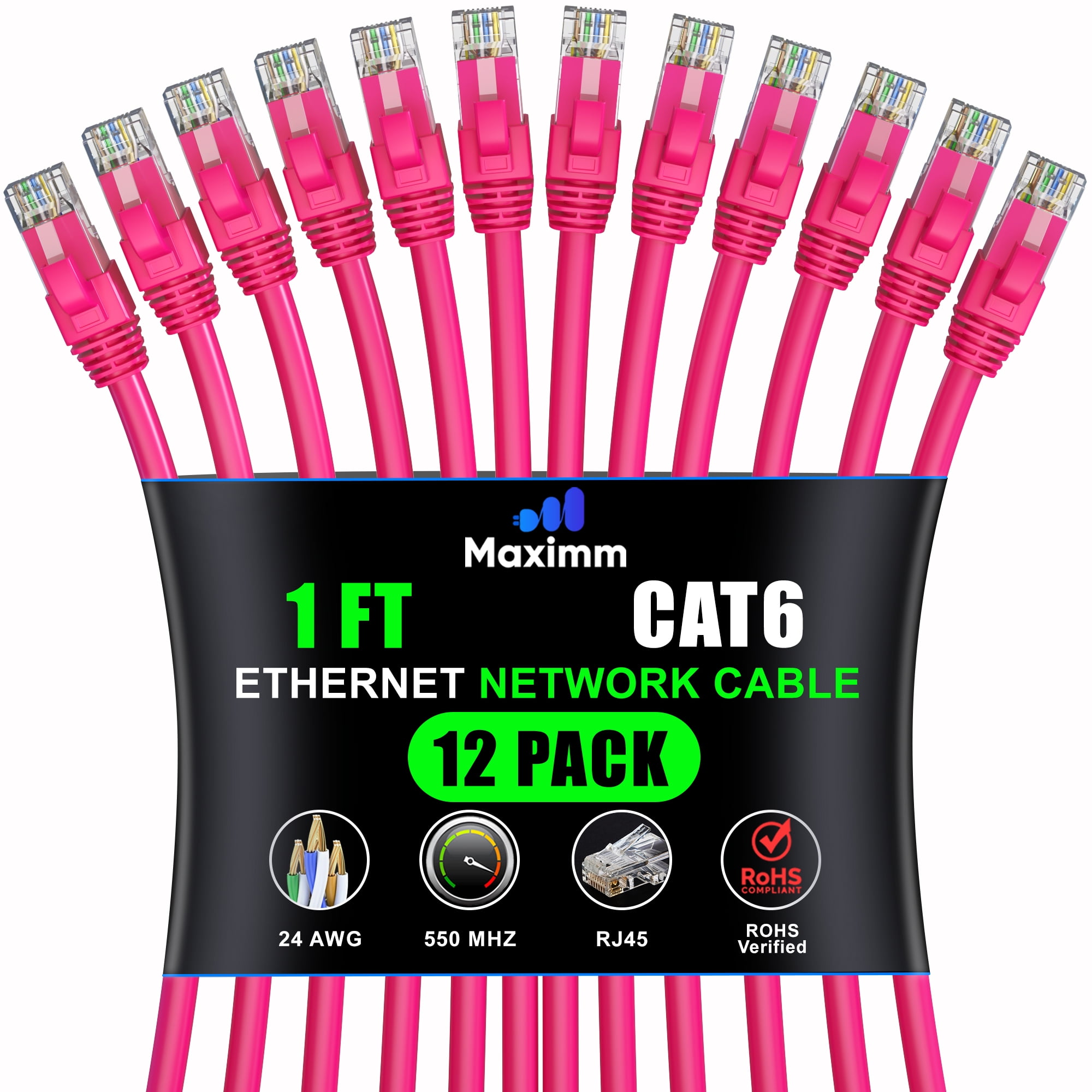 Maximm Cat 6 Ethernet Cable 1 ft (12-Pack) - High-Speed LAN Cable ...
