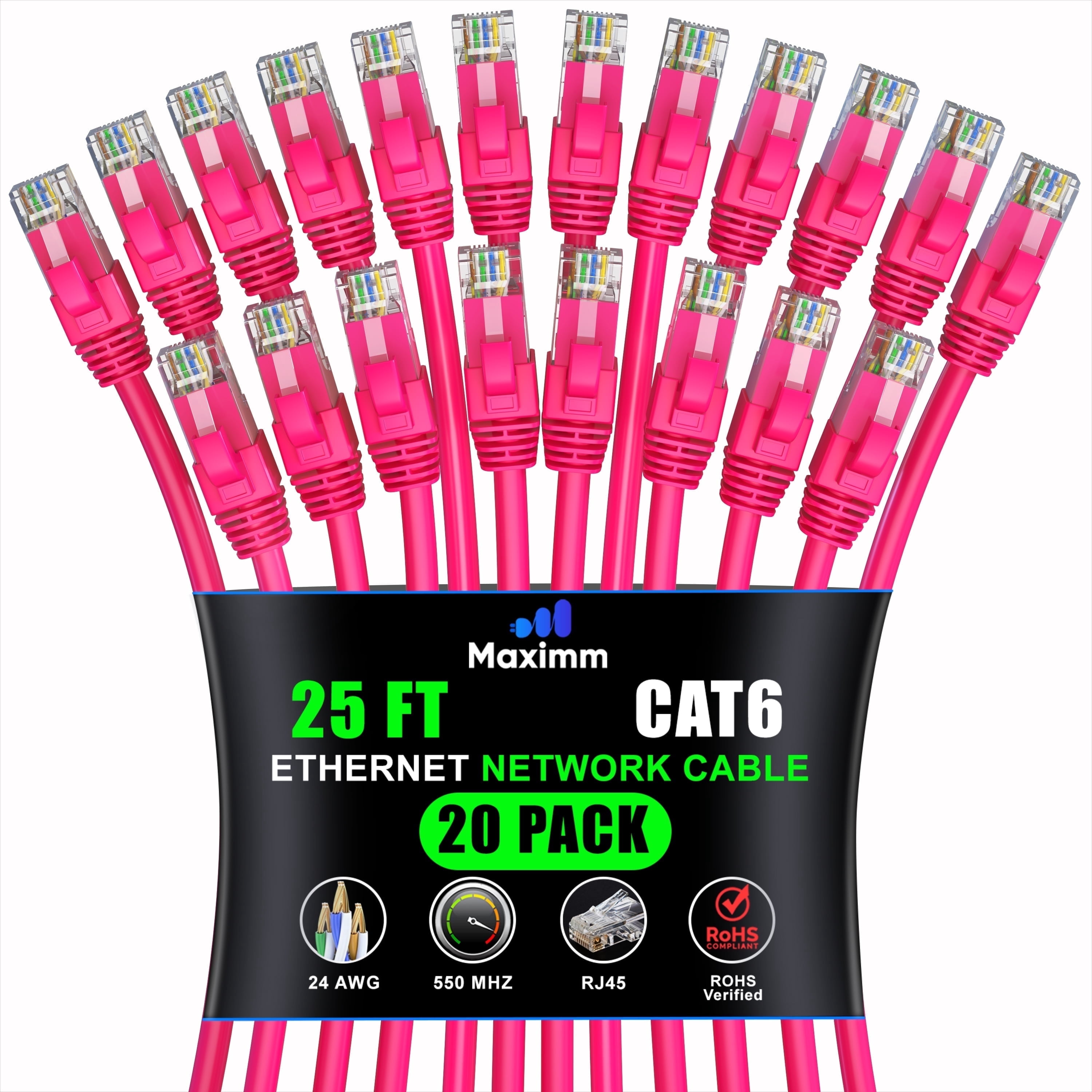 Maximm Cat6 Ethernet Cable 20-Pack 25 ft – CCA LAN Network Patch Cords ...