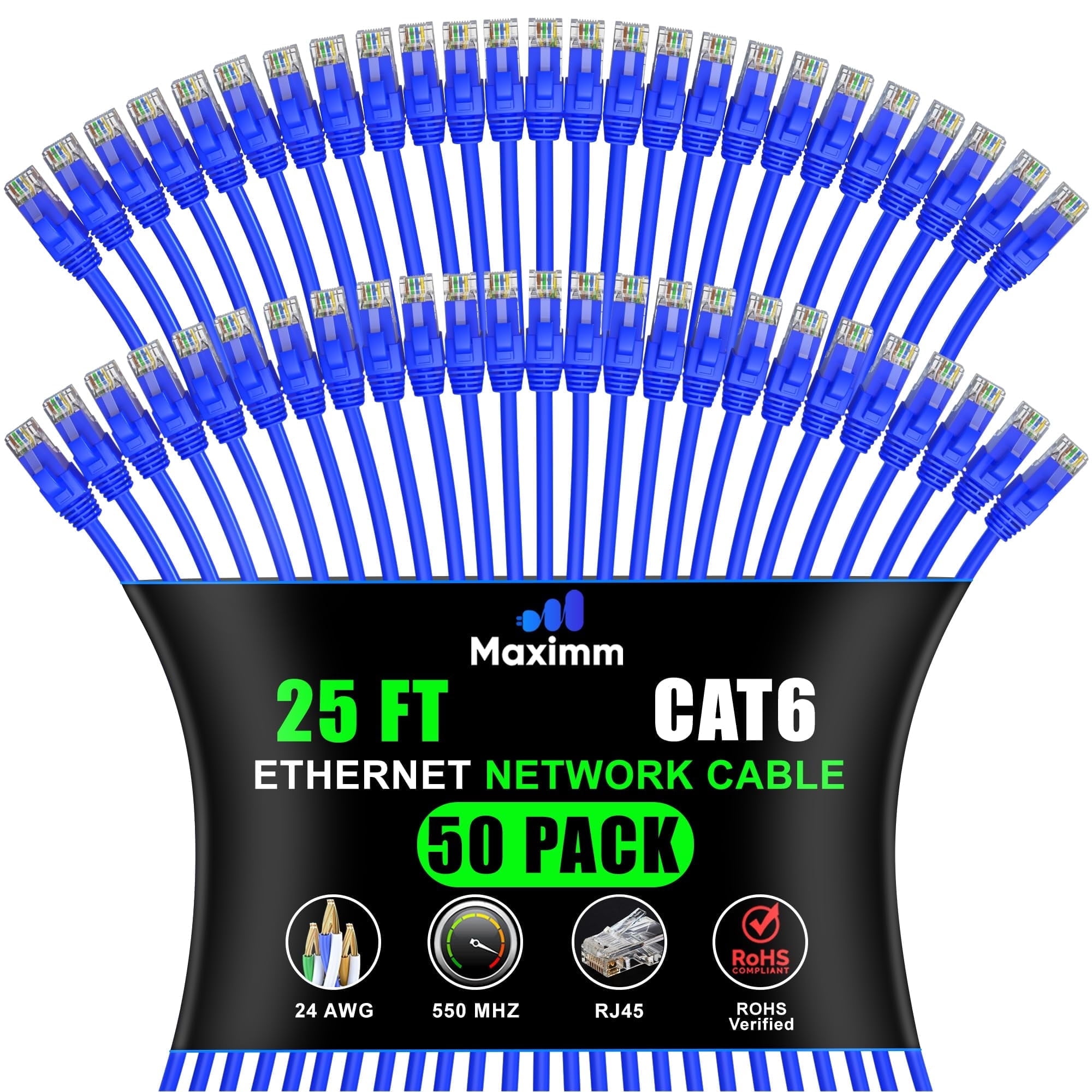 Maximm Cat6 Ethernet Cable 50-Pack 25 ft – CCA LAN Network Patch Cords ...