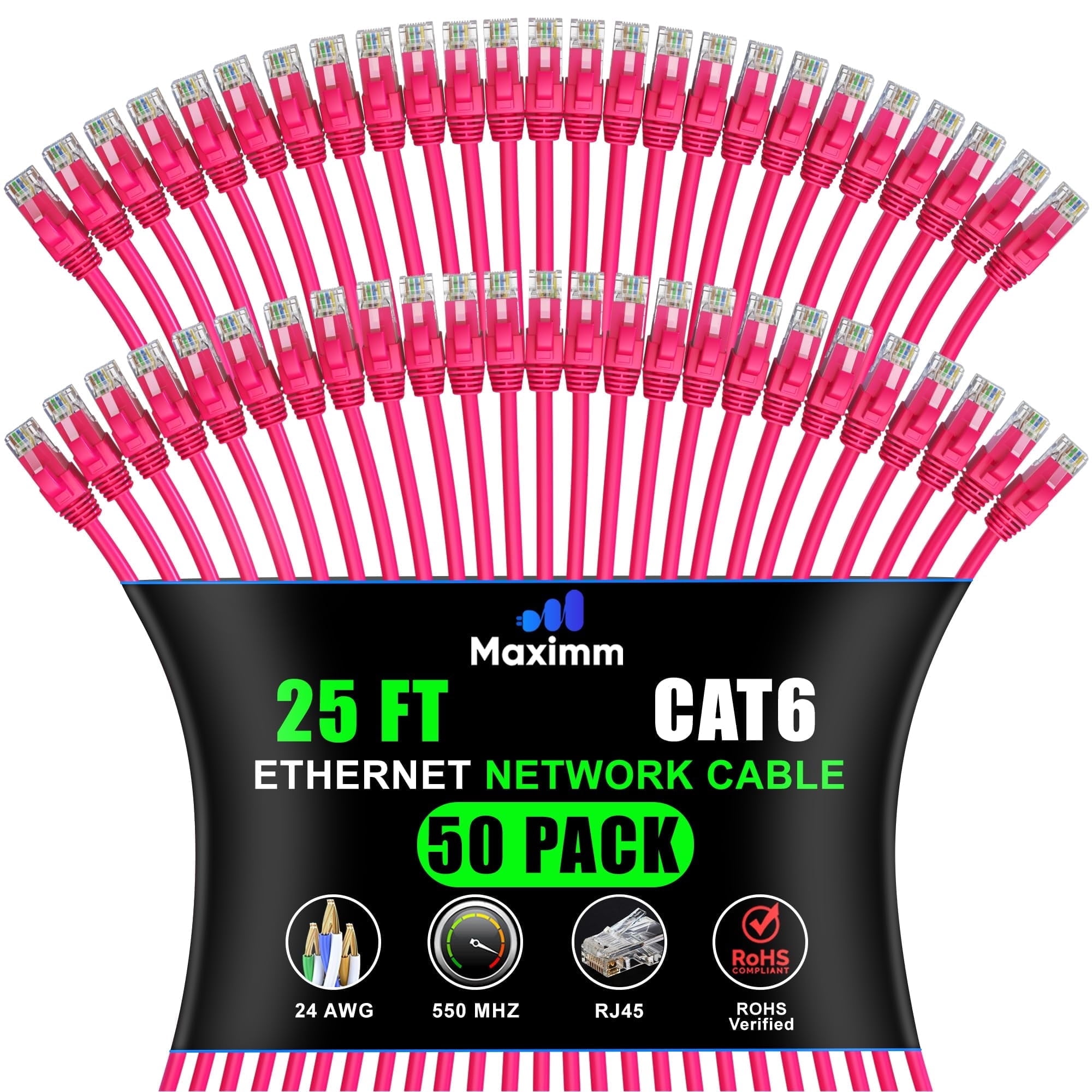 Maximm Cat6 Ethernet Cable 50-Pack 25 ft – CCA LAN Network Patch Cords ...