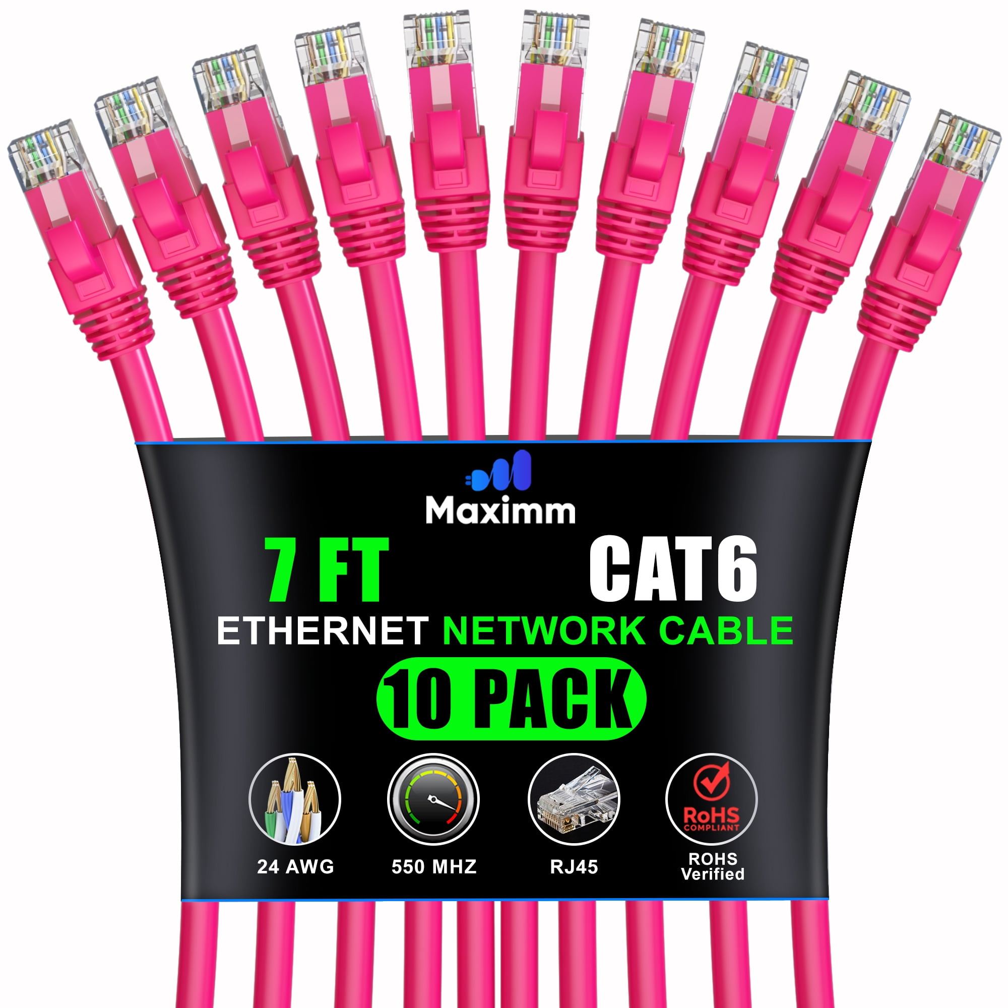 Maximm Cat 6 Ethernet Cable 7 ft (10-Pack) - High-Speed LAN Cable ...