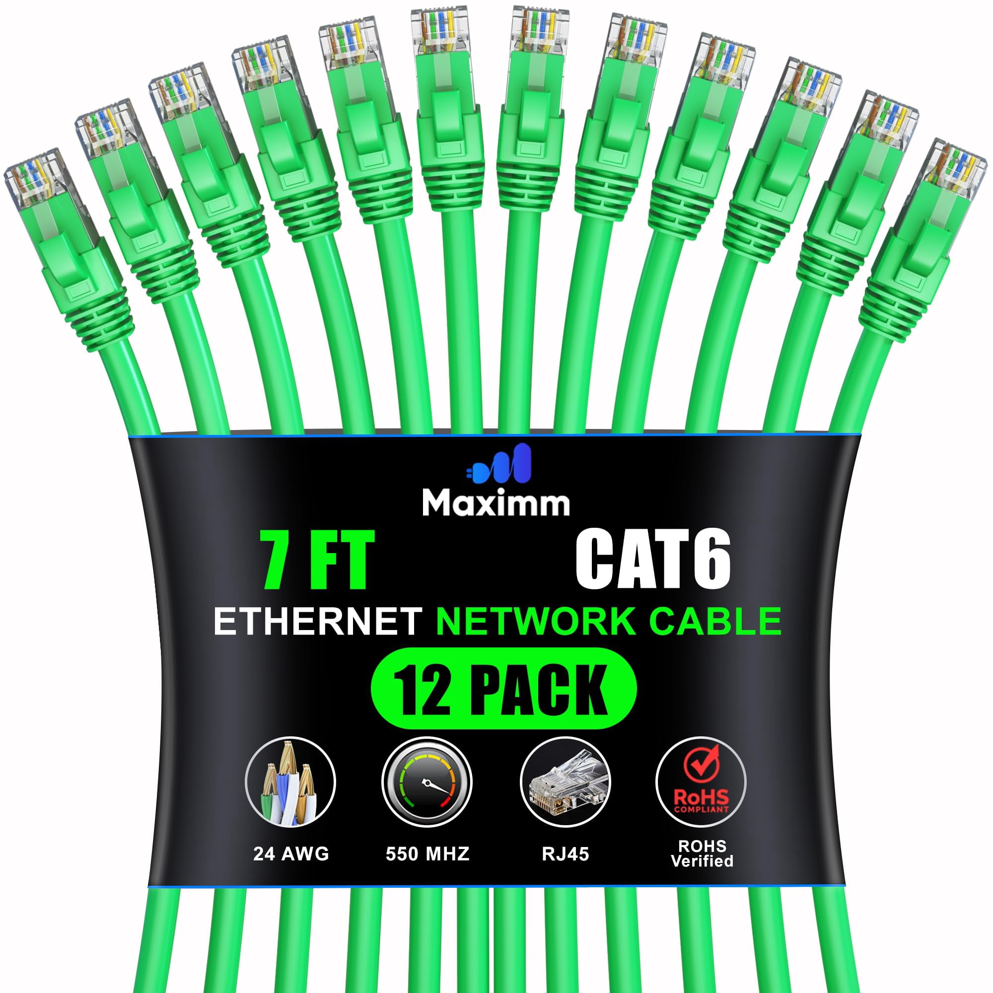 Maximm Cat 6 Ethernet Cable 7 ft (12-Pack) - High-Speed LAN, Internet ...