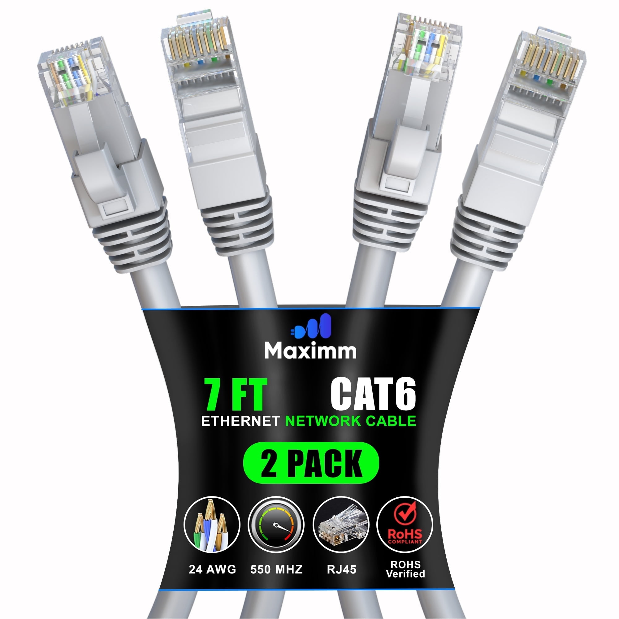 Maximm Cat 6 Ethernet Cable 7 ft (2-Pack) - High-Speed LAN Cable ...