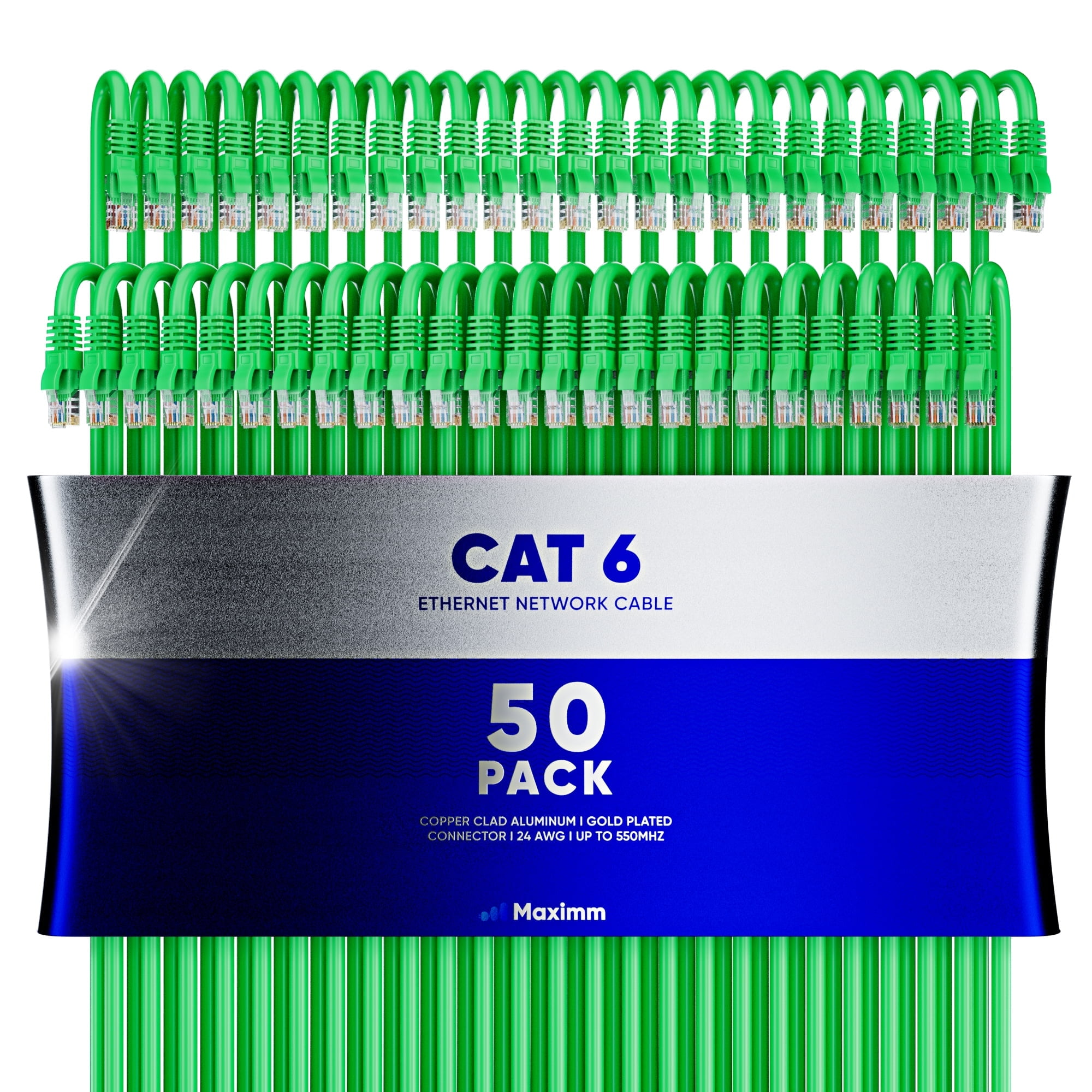 Maximm Cat 6 Ethernet Cable 8 ft (50-Pack) - High-Speed LAN Cable ...