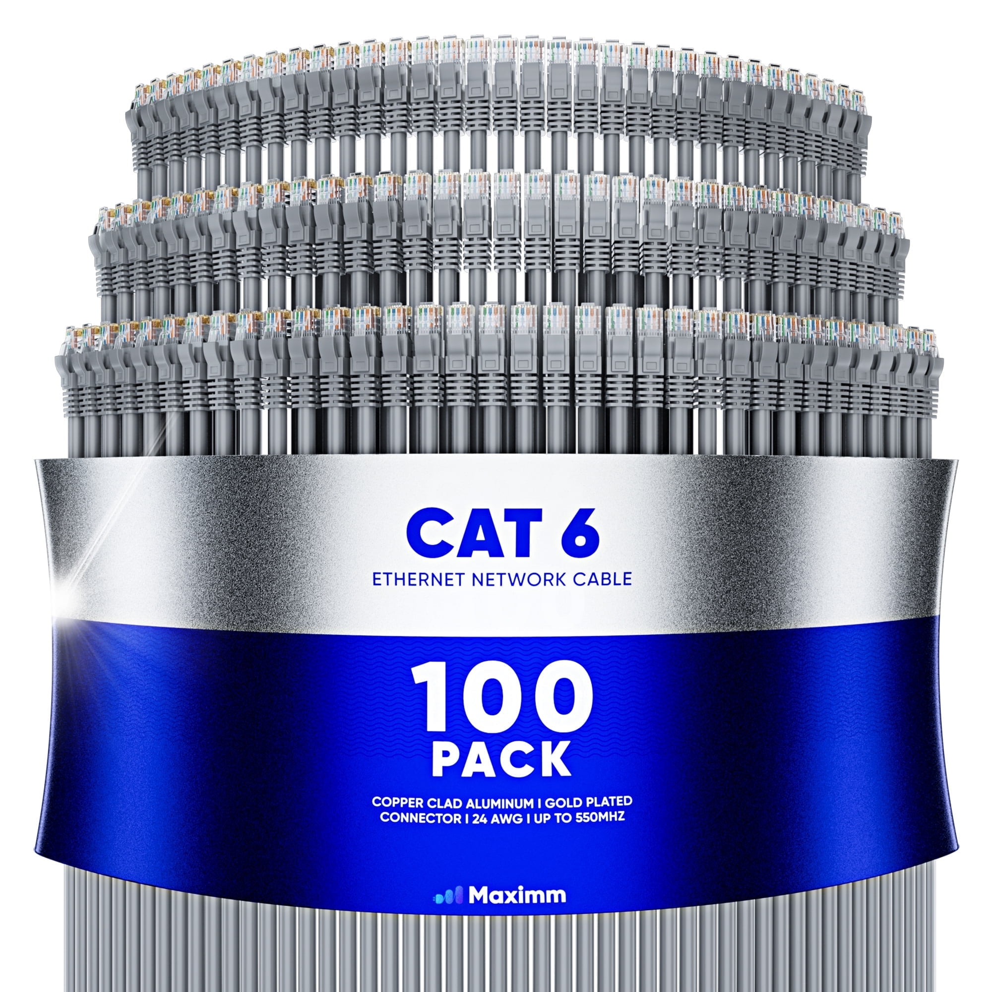 Maximm Cat 6 Ethernet Cable 6 ft (100-Pack) - High-Speed LAN Cable ...