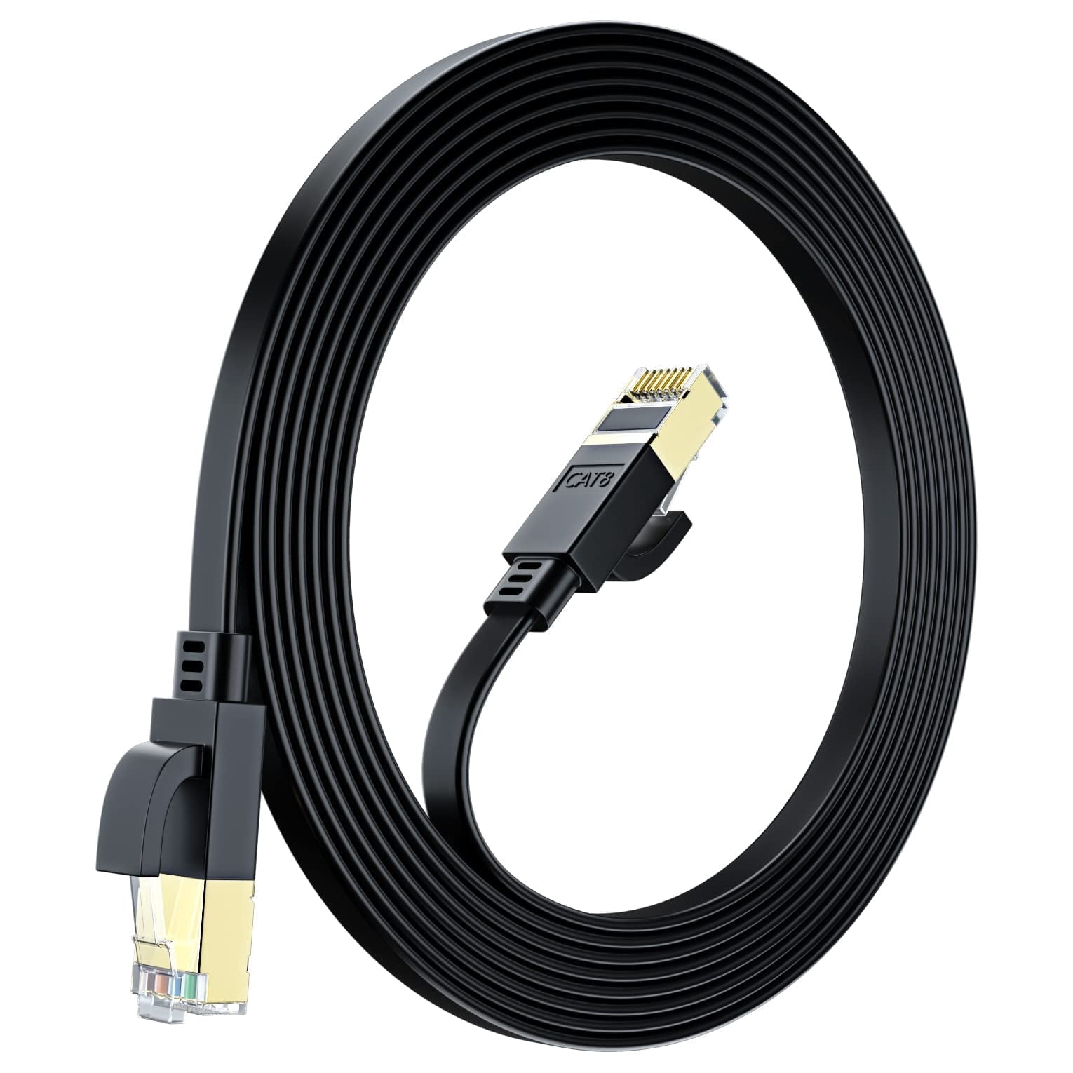 Cat 8 Ethernet Cable 15 ft, Flat Cable with Gold-Plated RJ45 Connector ...