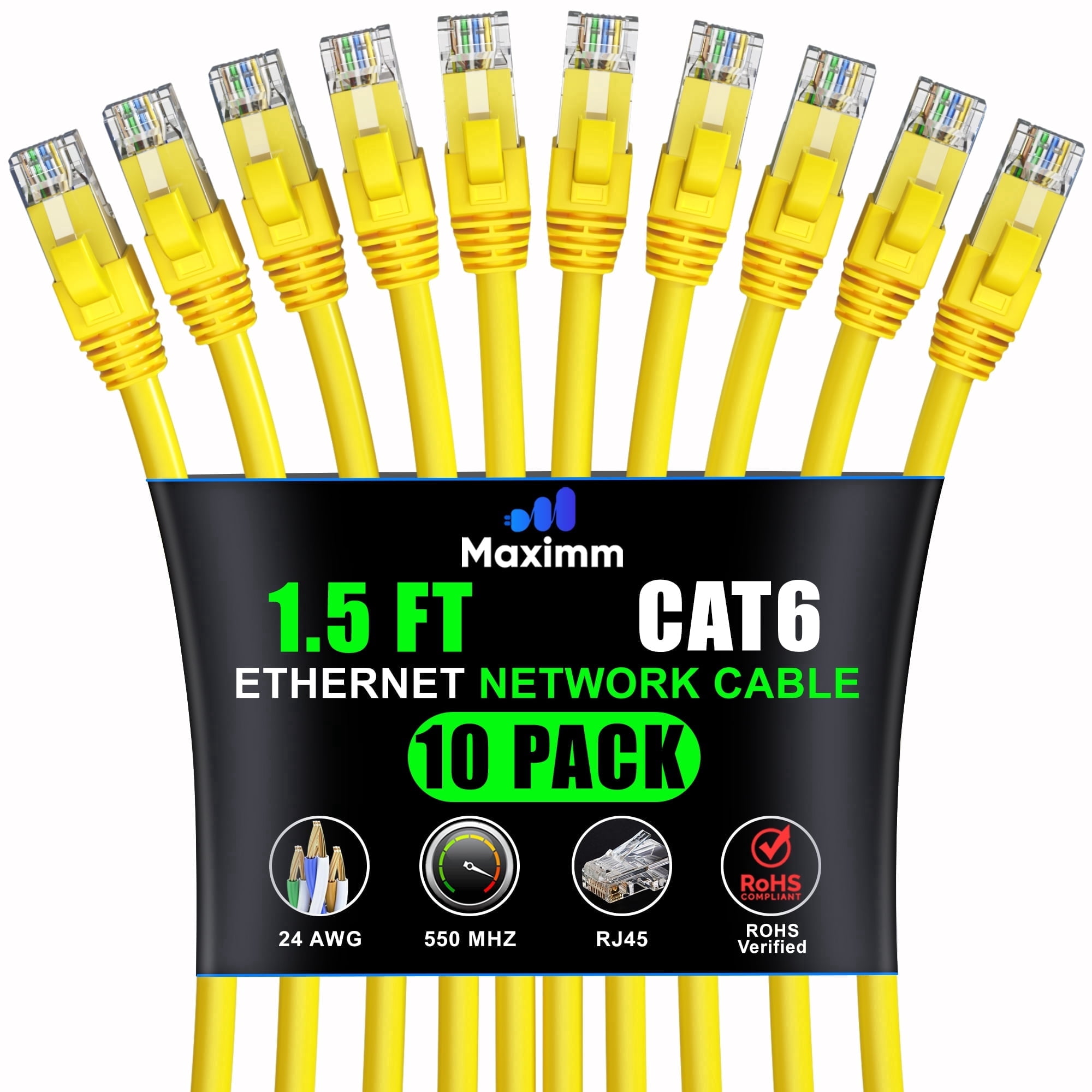Maximm Cat6 Ethernet Cable 10-Pack 20 ft – CCA LAN Network Patch Cords ...