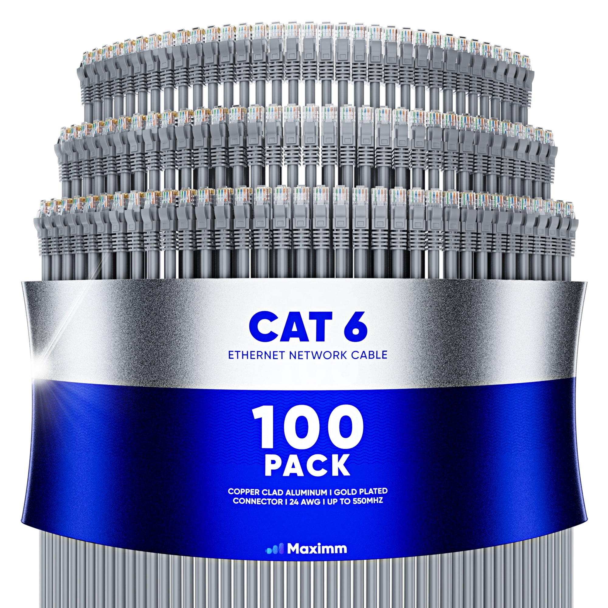 Maximm Cat6 Ethernet Cable 100-Pack 20 ft – CCA LAN Network Patch Cords ...