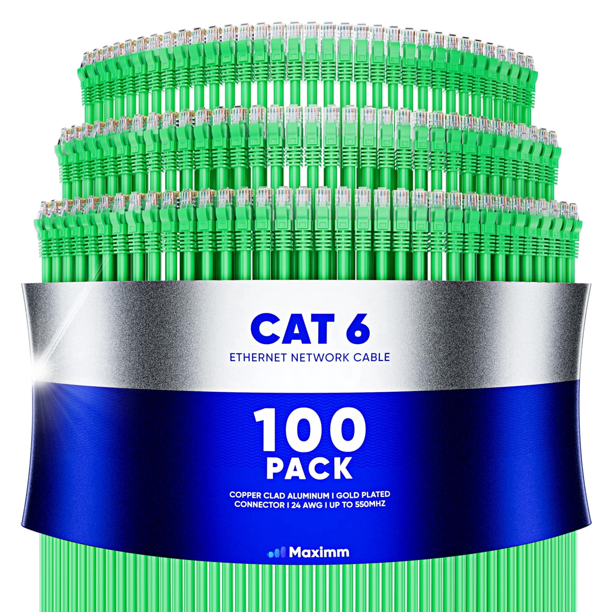 Maximm Cat6 Ethernet Cable 100-Pack 20 ft – CCA LAN Network Patch Cords ...