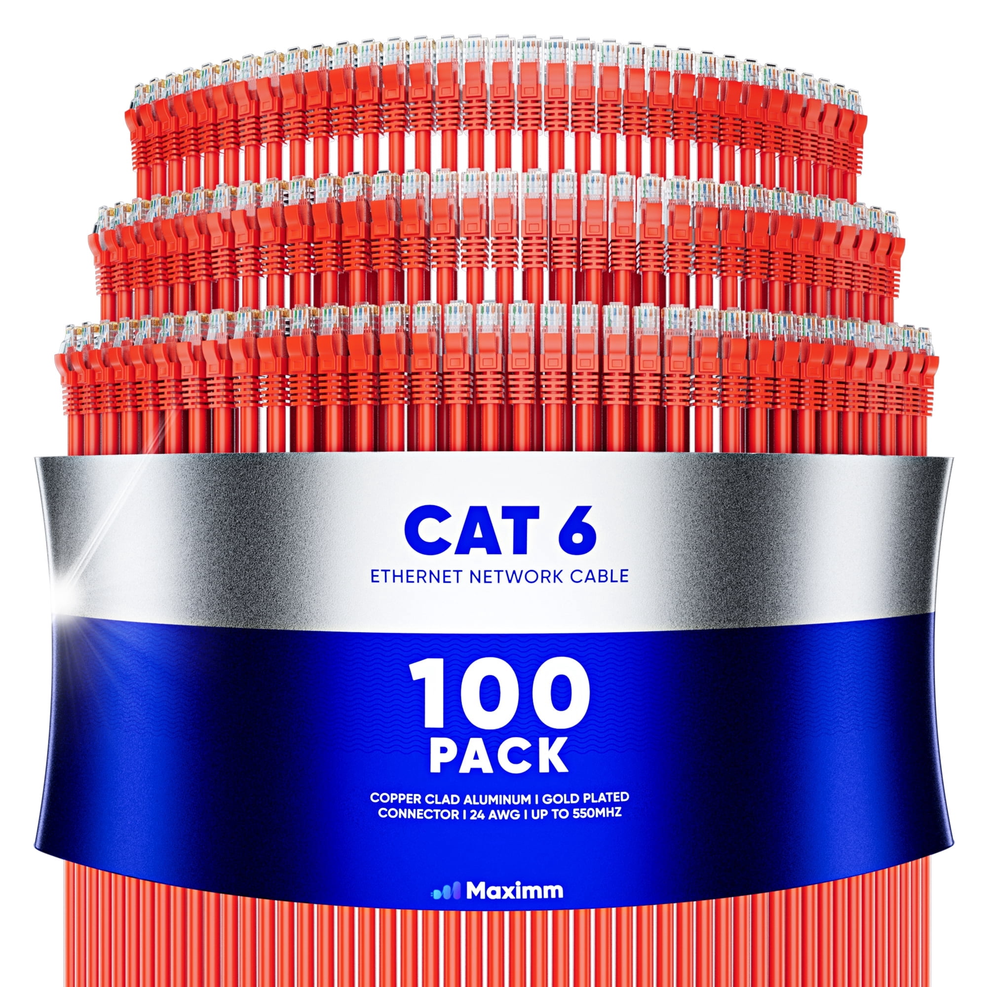 Maximm Cat6 Ethernet Cable 100-Pack 20 ft – CCA LAN Network Patch Cords ...