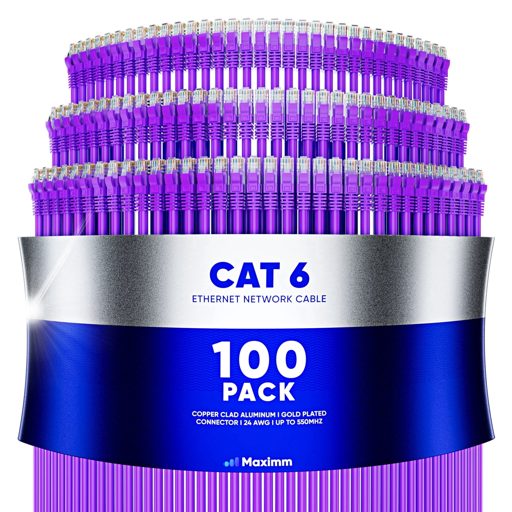 Maximm Cat6 Ethernet Cable 100-Pack 20 ft – CCA LAN Network Patch Cords ...