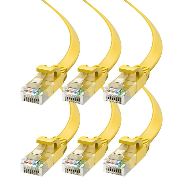 Maximm Cat6 Ethernet Cable 2ft, 6-Pack Yellow - Flat High-Speed Network ...