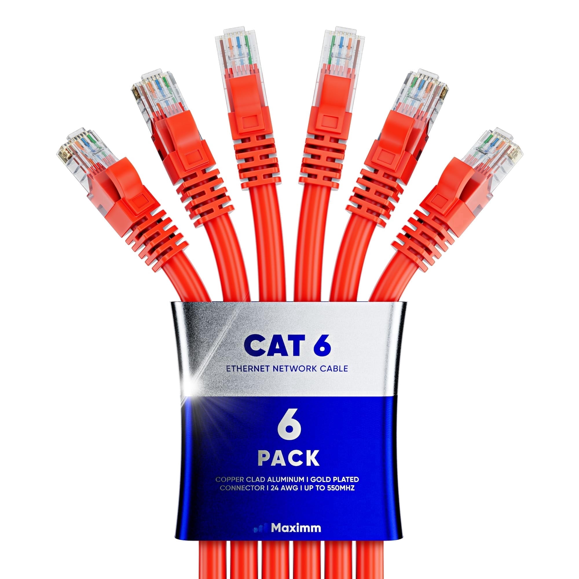 Maximm Cat6 Ethernet Cable 6-Pack 20 ft – CCA LAN Network Patch Cords ...