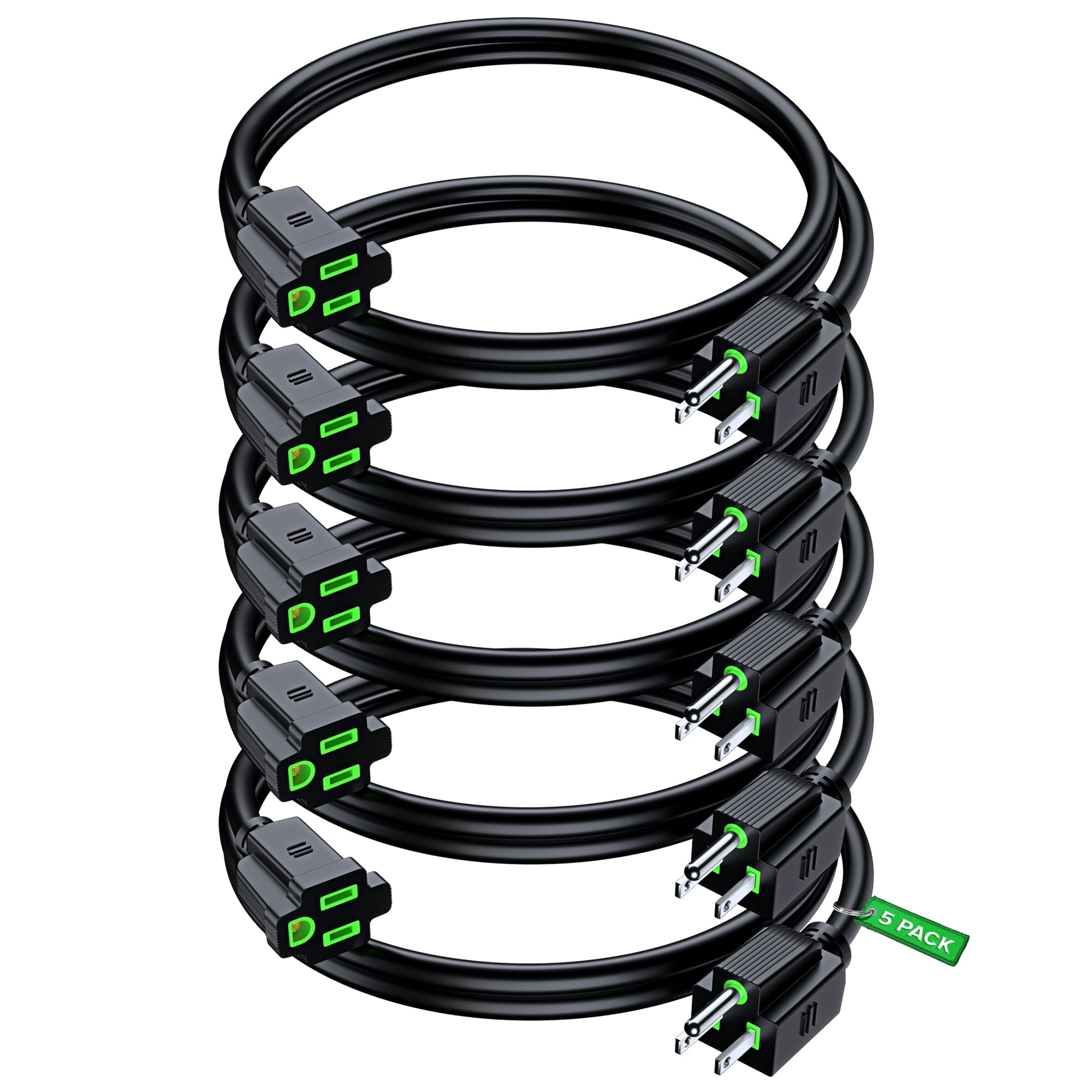 Maximm Extension Cord 1.5 Ft, 5 Pack Black Power Cords Indoor 16 Gauge ...