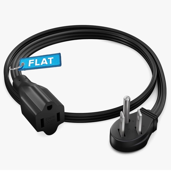 Maximm Extension Cord (1 Foot) 1 Outlet Flat Wire, 3-Prong 45° Angled ...
