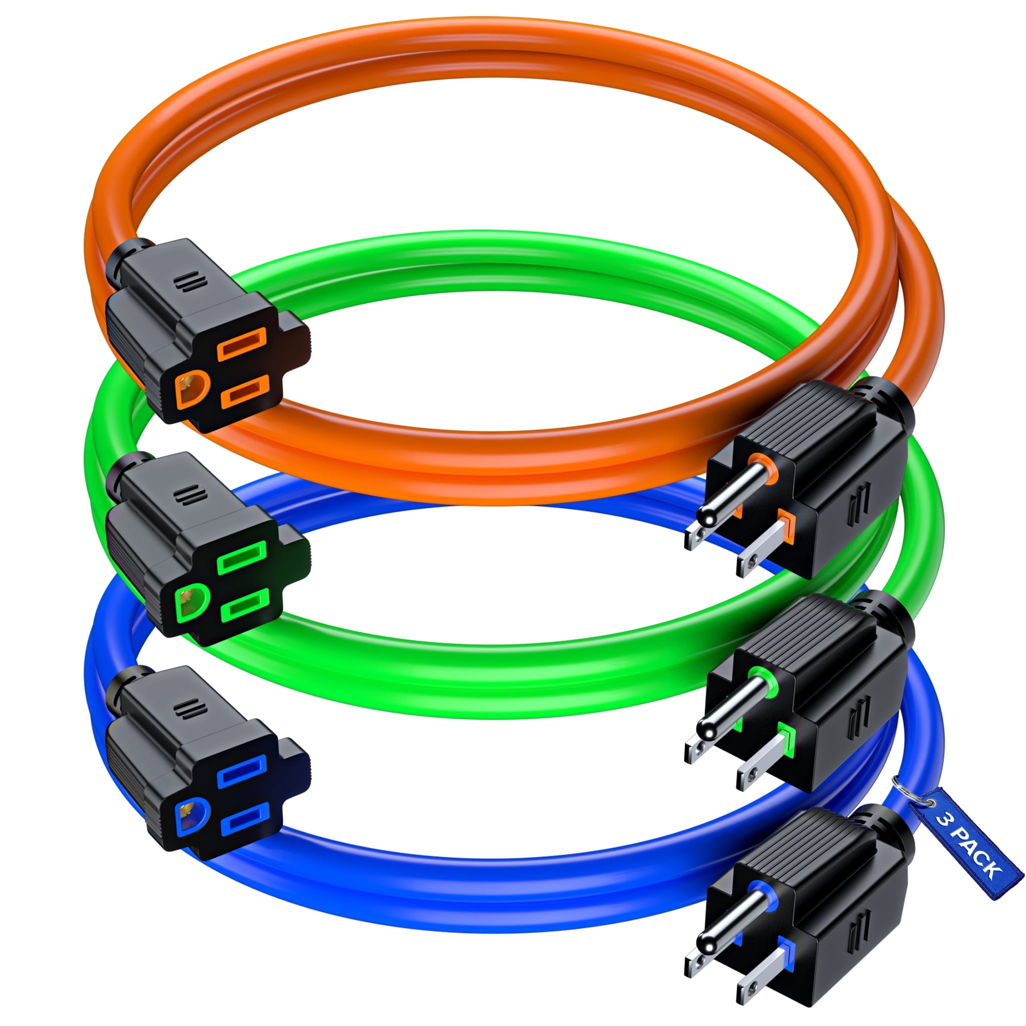 Maximm Extension Cord 1 Ft, 3 Pack Multicolor Power Cords Indoor 16 ...