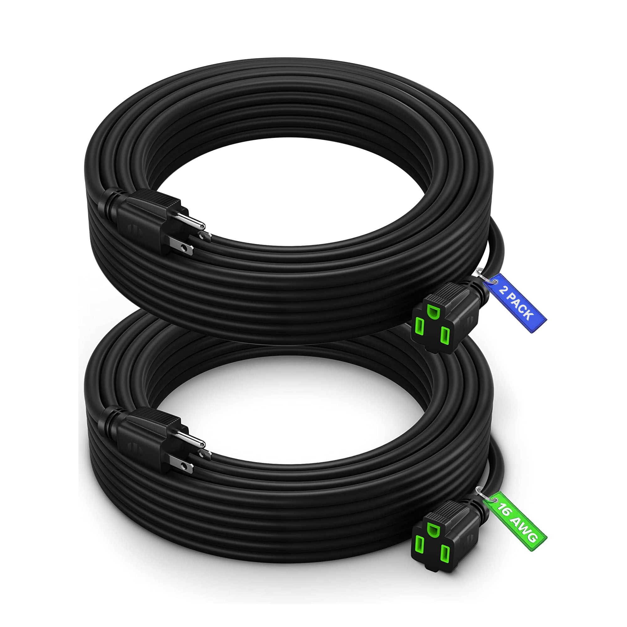Maximm Extension Cord 15 Ft, 2 Pack Black Power Cords Indoor 16 Gauge ...