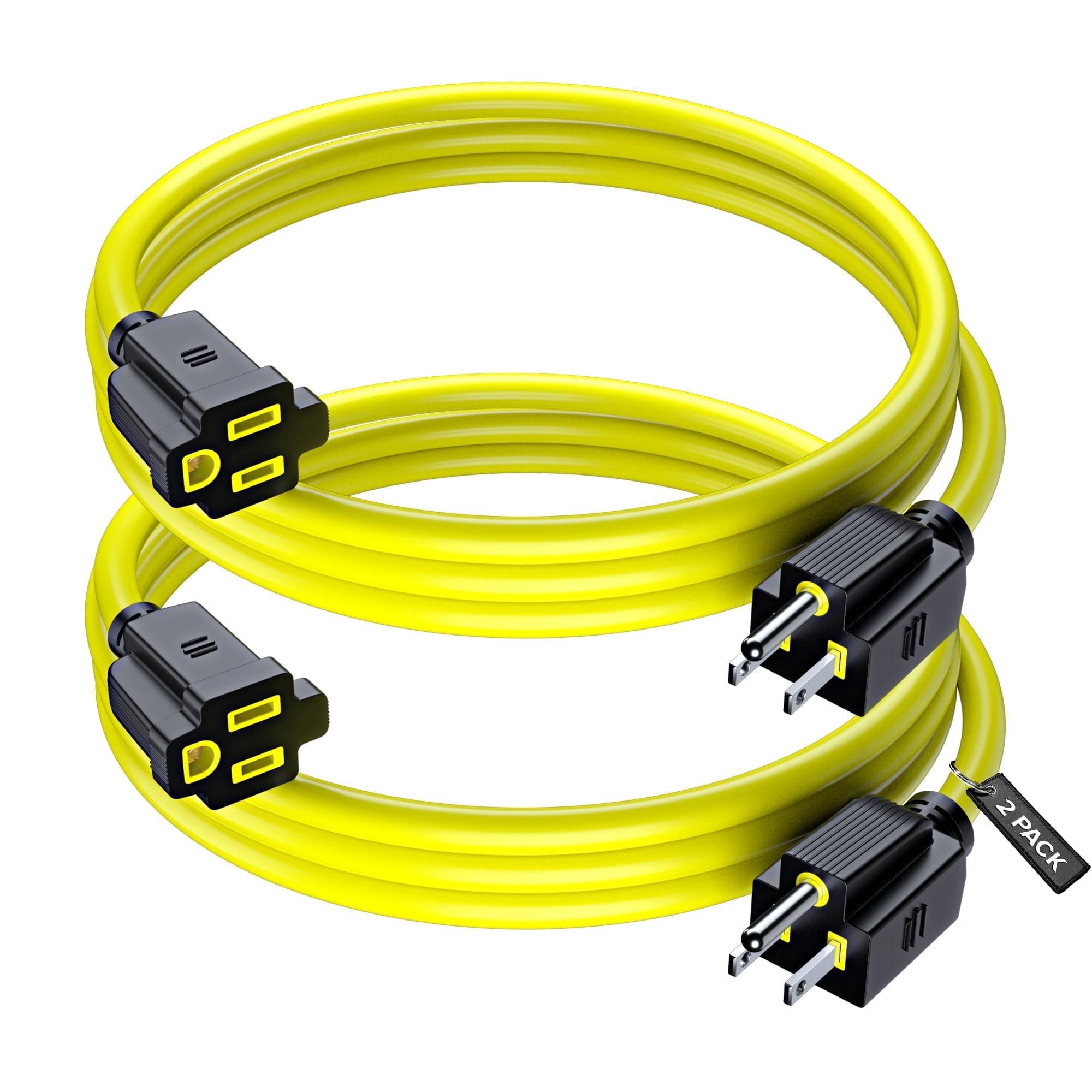 Maximm Extension Cord 3 Ft, 2 Pack Yellow Power Cords Indoor 16 Gauge ...