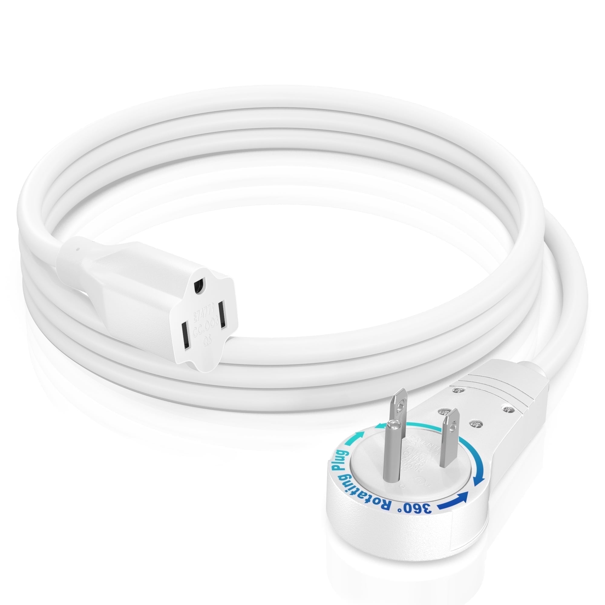 Maximm Extension Cord 4 Foot White Flat Plug, 360° Rotating Short Power ...