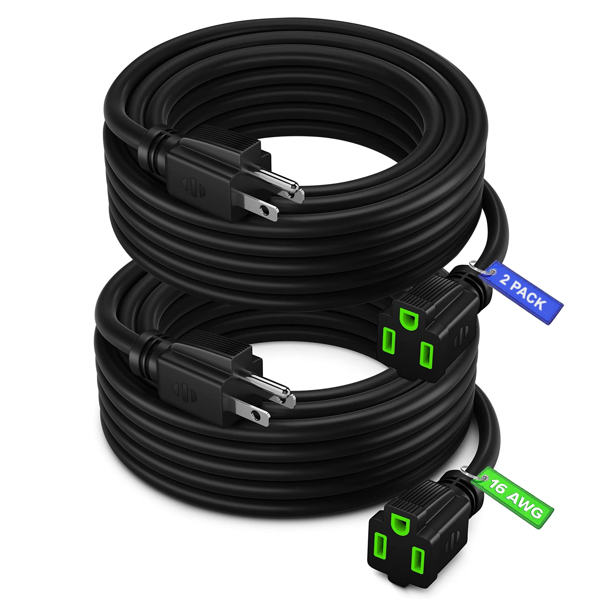 Maximm Extension Cord 50 Ft, 2 Pack Black Power Cords Indoor 16 Gauge ...