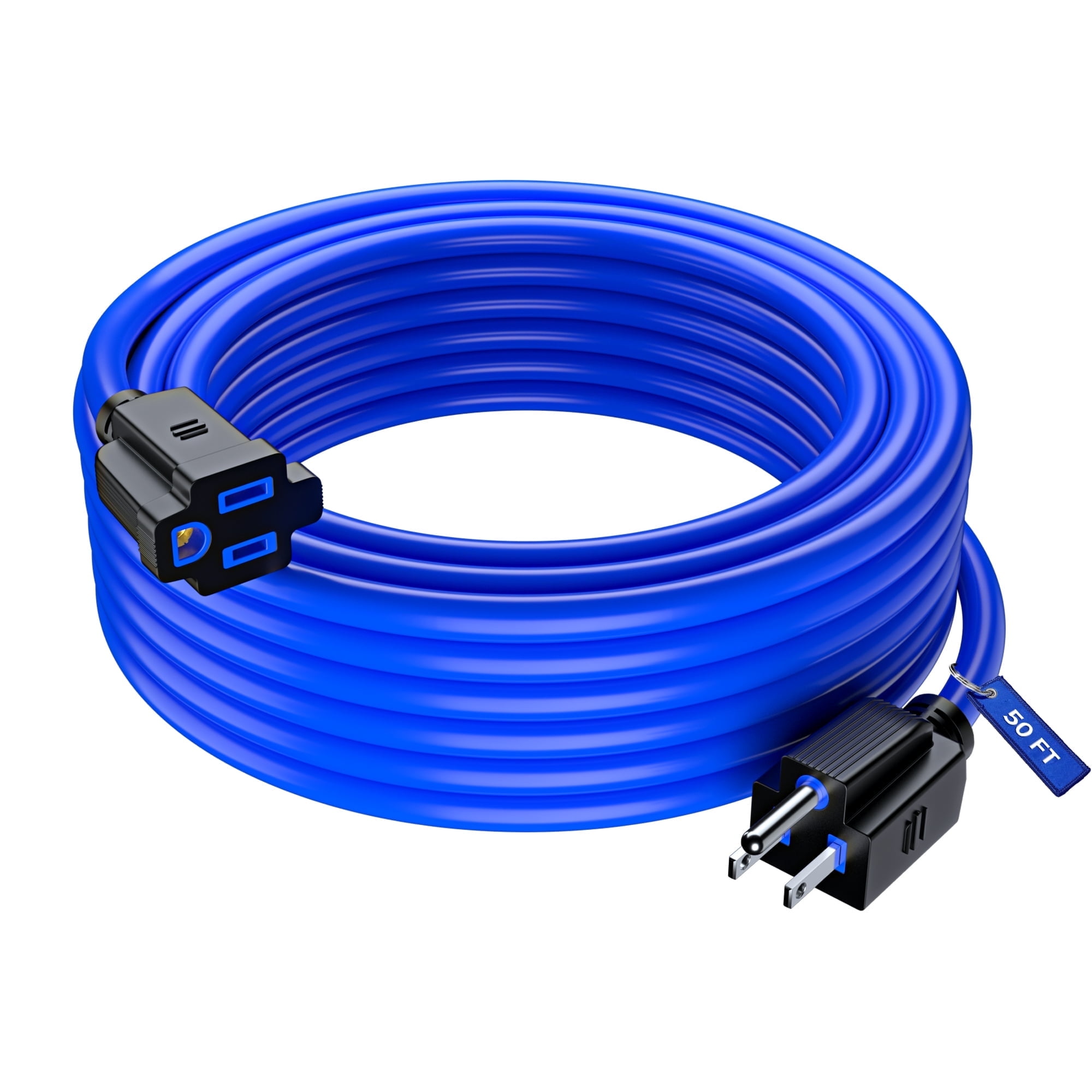 Maximm Extension Cord 50 Ft Blue Power Cords Indoor 16 Gauge Wire SJTW ...
