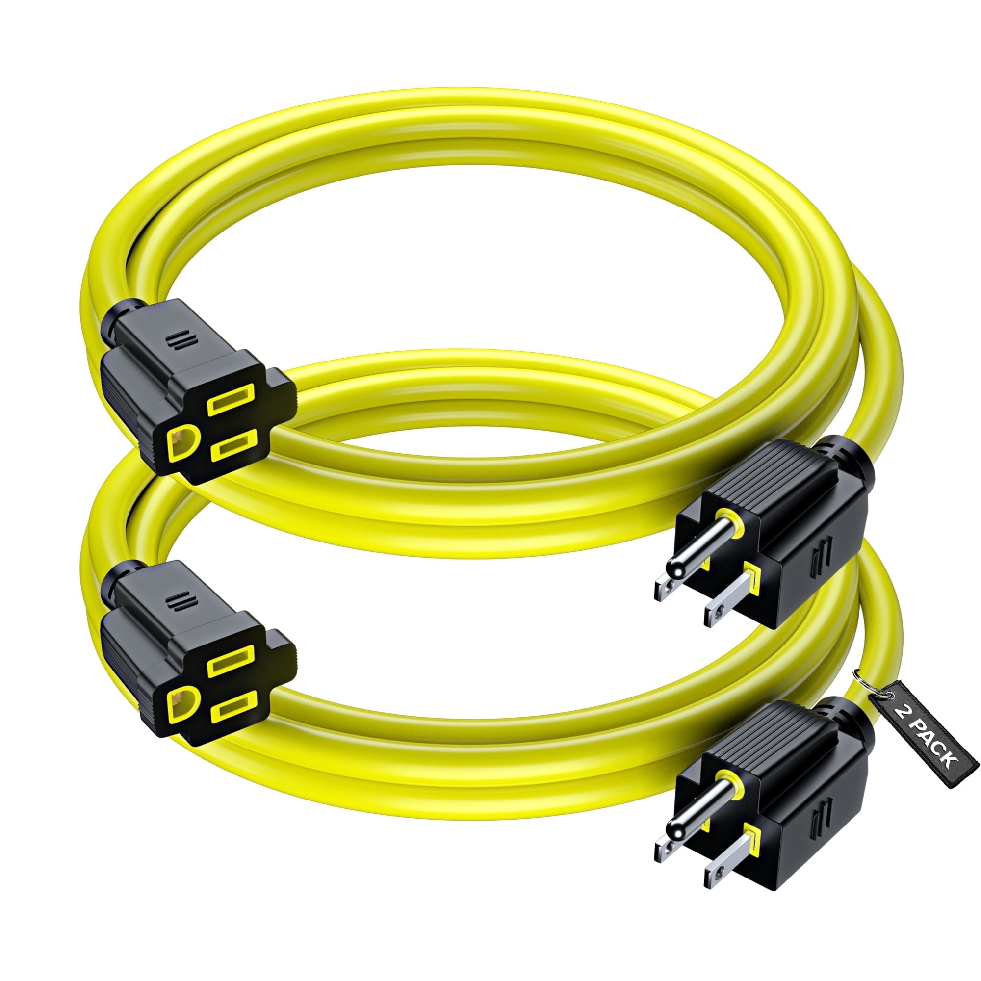Maximm Extension Cord 6 Ft, 2 Pack Yellow Power Cords Indoor 16 Gauge ...