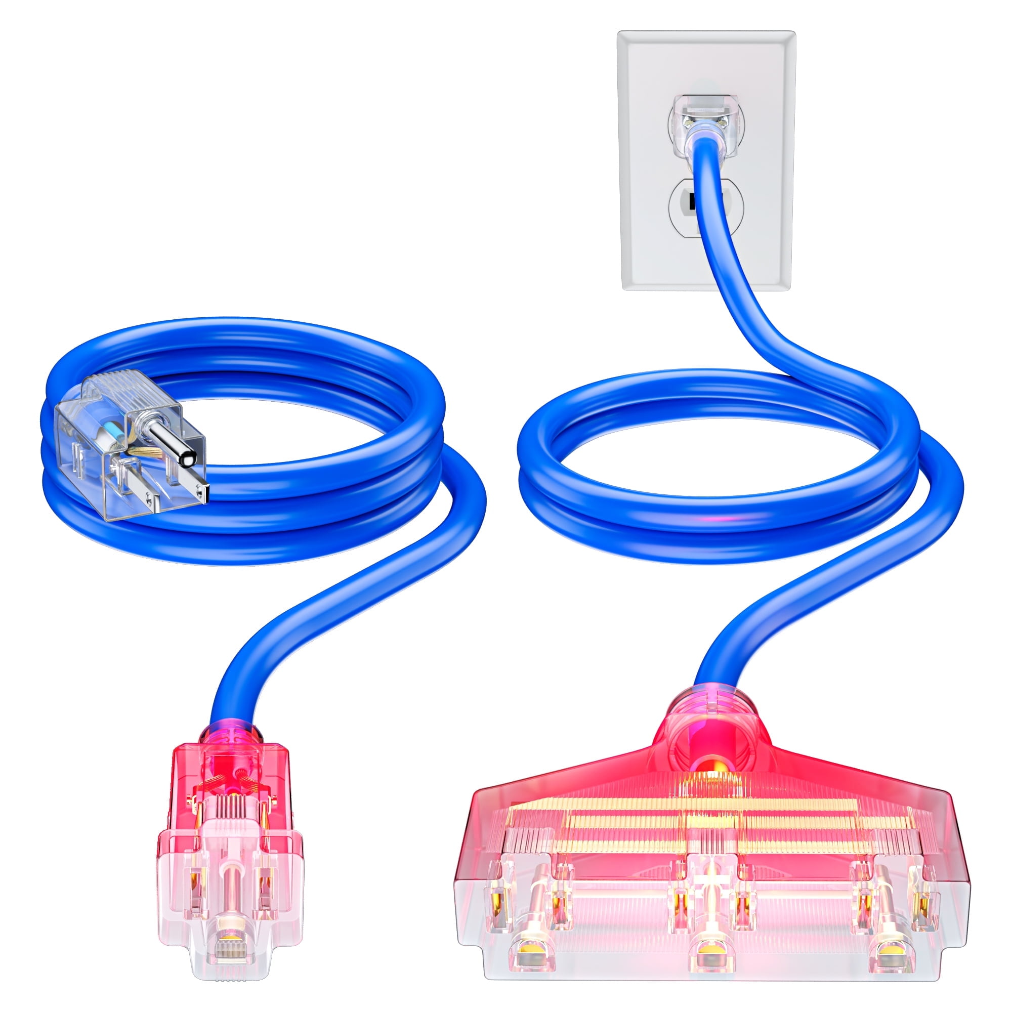 Maximm 2PC Extension Cord Combo Set 1x 3FT 14/3 Lighted 3-Outlet ...