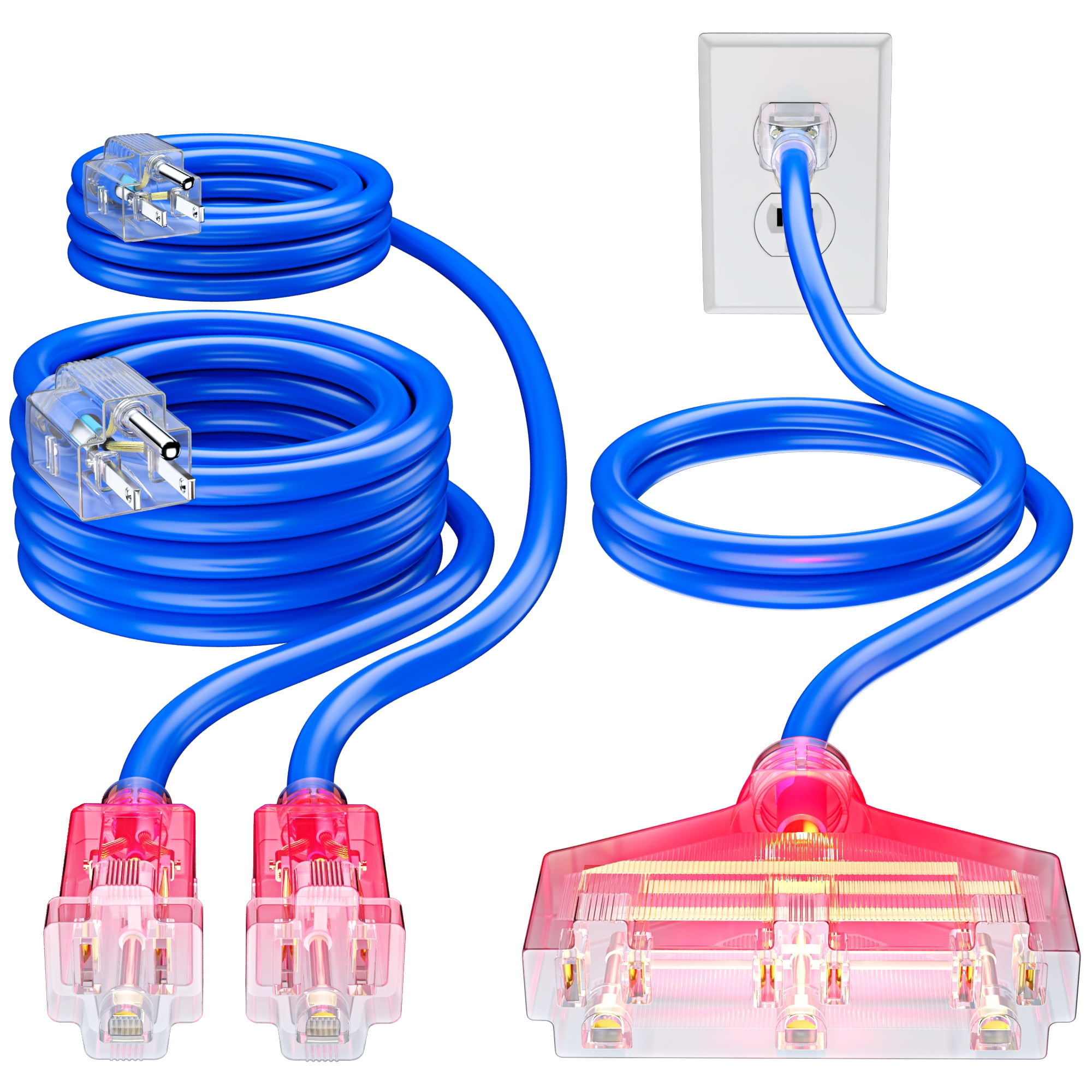 Maximm 3PC Extension Cord Combo Set 1x 3FT 14/3 Lighted 3-Outlet ...