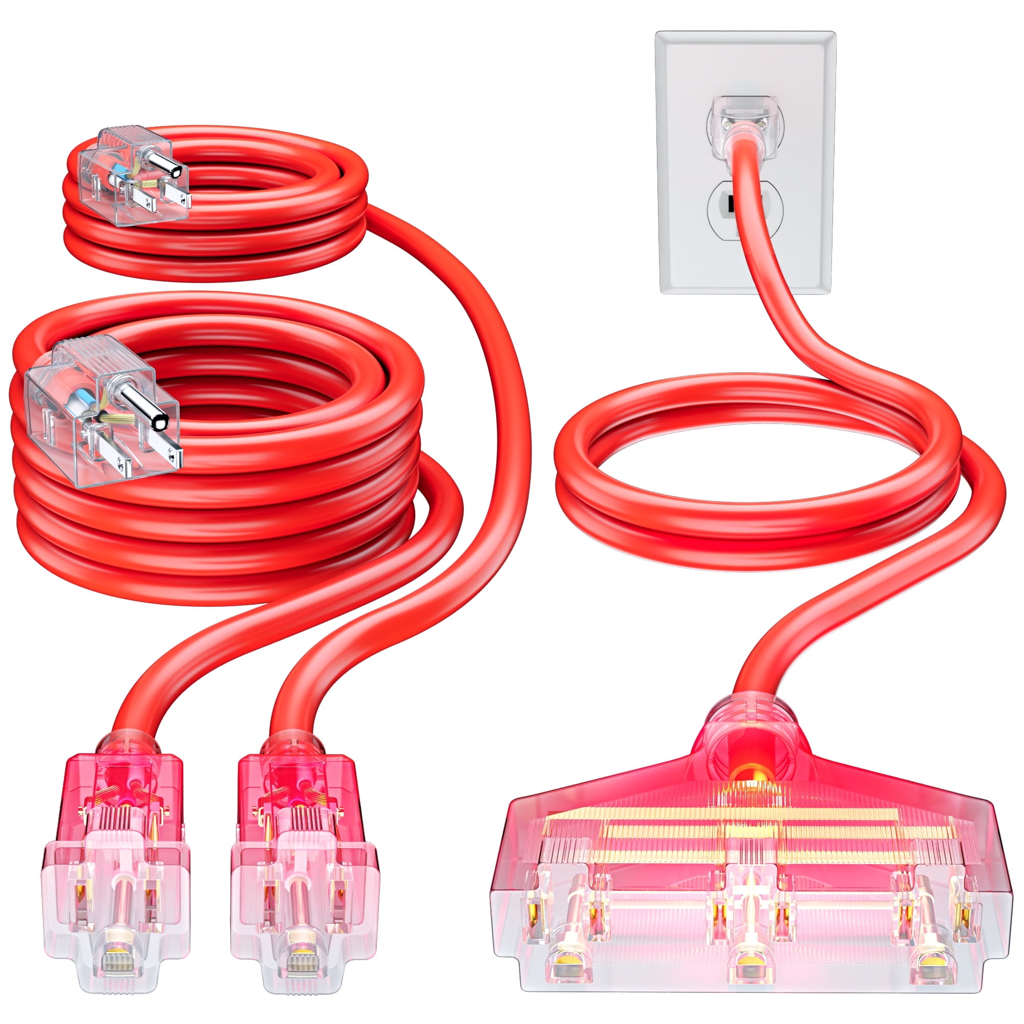 Maximm 3PC Extension Cord Combo Set 1x 3FT 14/3 Lighted 3-Outlet ...