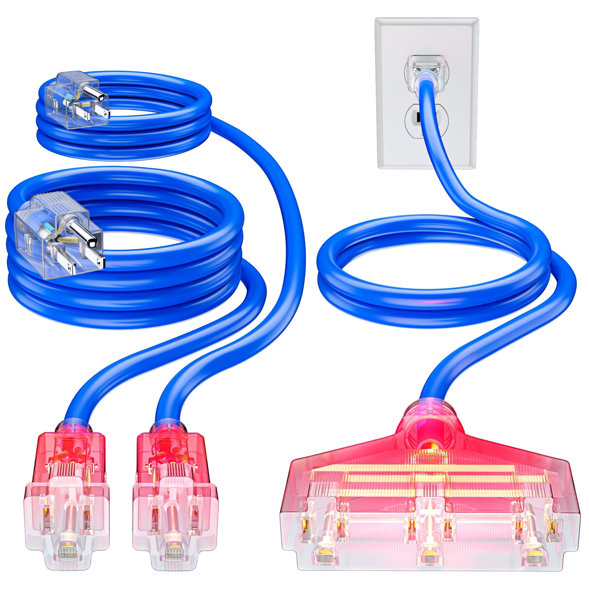 Maximm 3PC Extension Cord Combo Set 1x 3FT 14/3 Lighted 3-Outlet ...