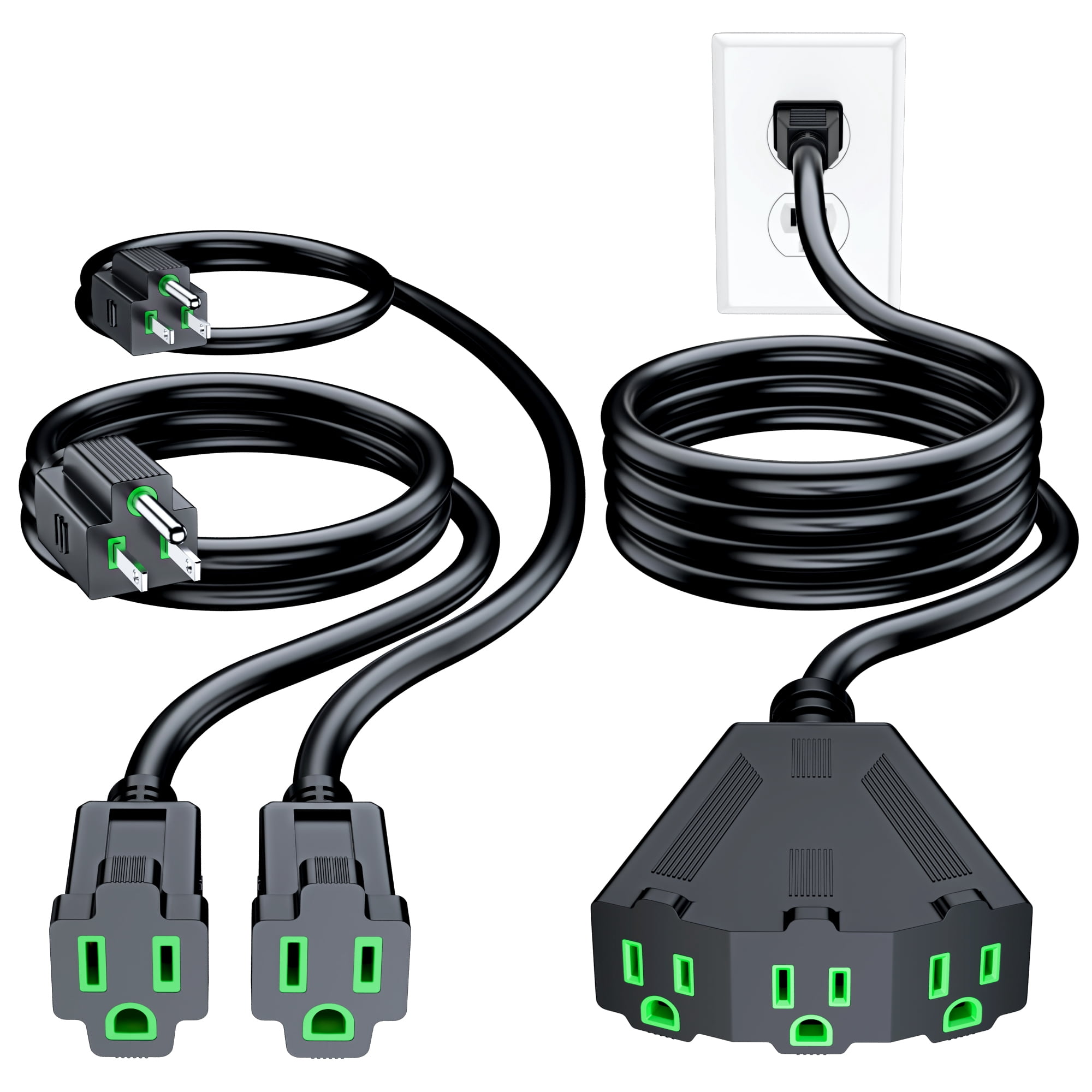 Maximm Extension Cord Combo 3 Pack - 6ft 10/3 Multi Outlet & 2ft 14/3 ...