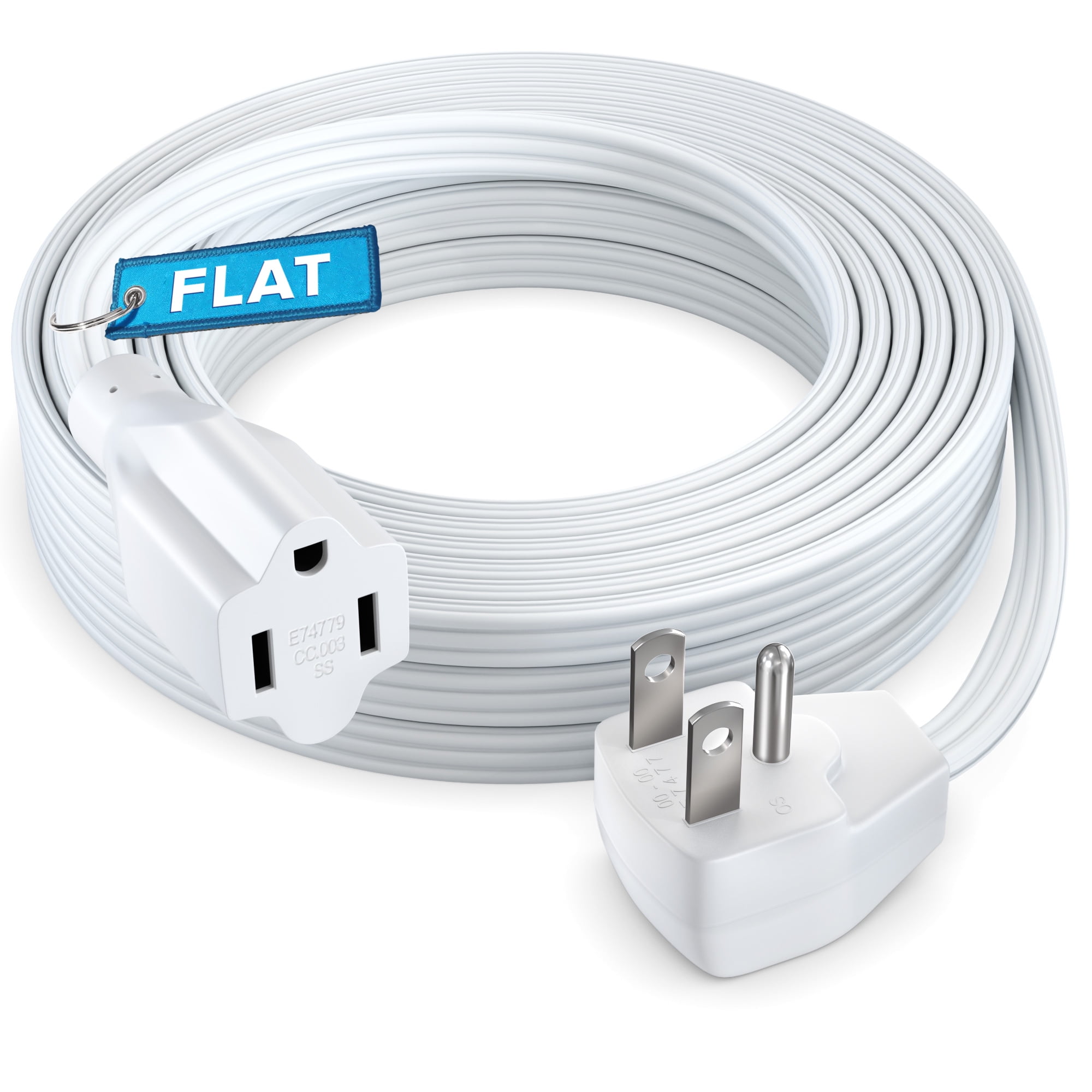 Maximm Extension Cord, Heavy Duty 20ft Flat Wire, 3-Prong, White Indoor ...