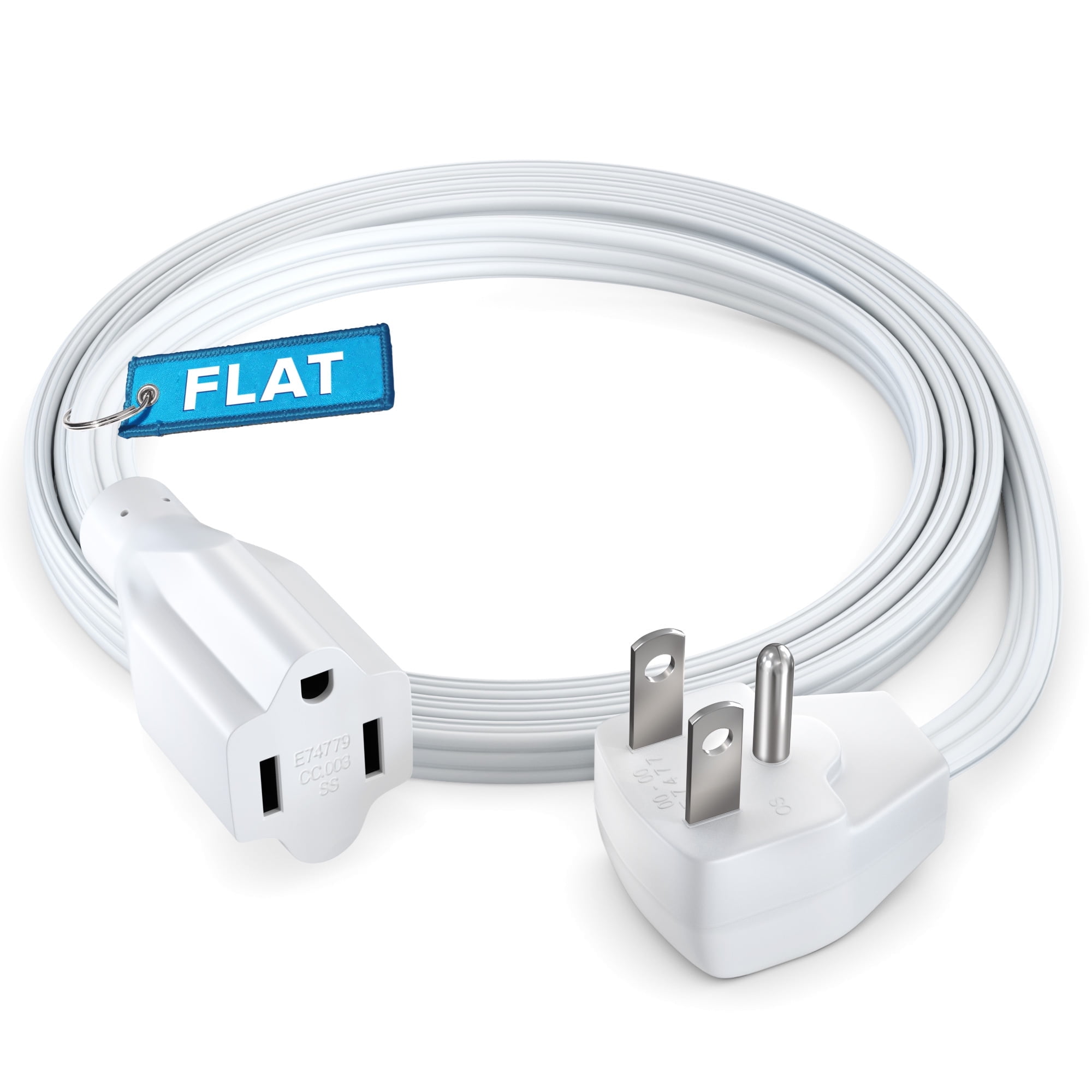 Maximm Extension Cord, 3 Prong, Flat Plug, 14 AWG, 5 Feet, White ...