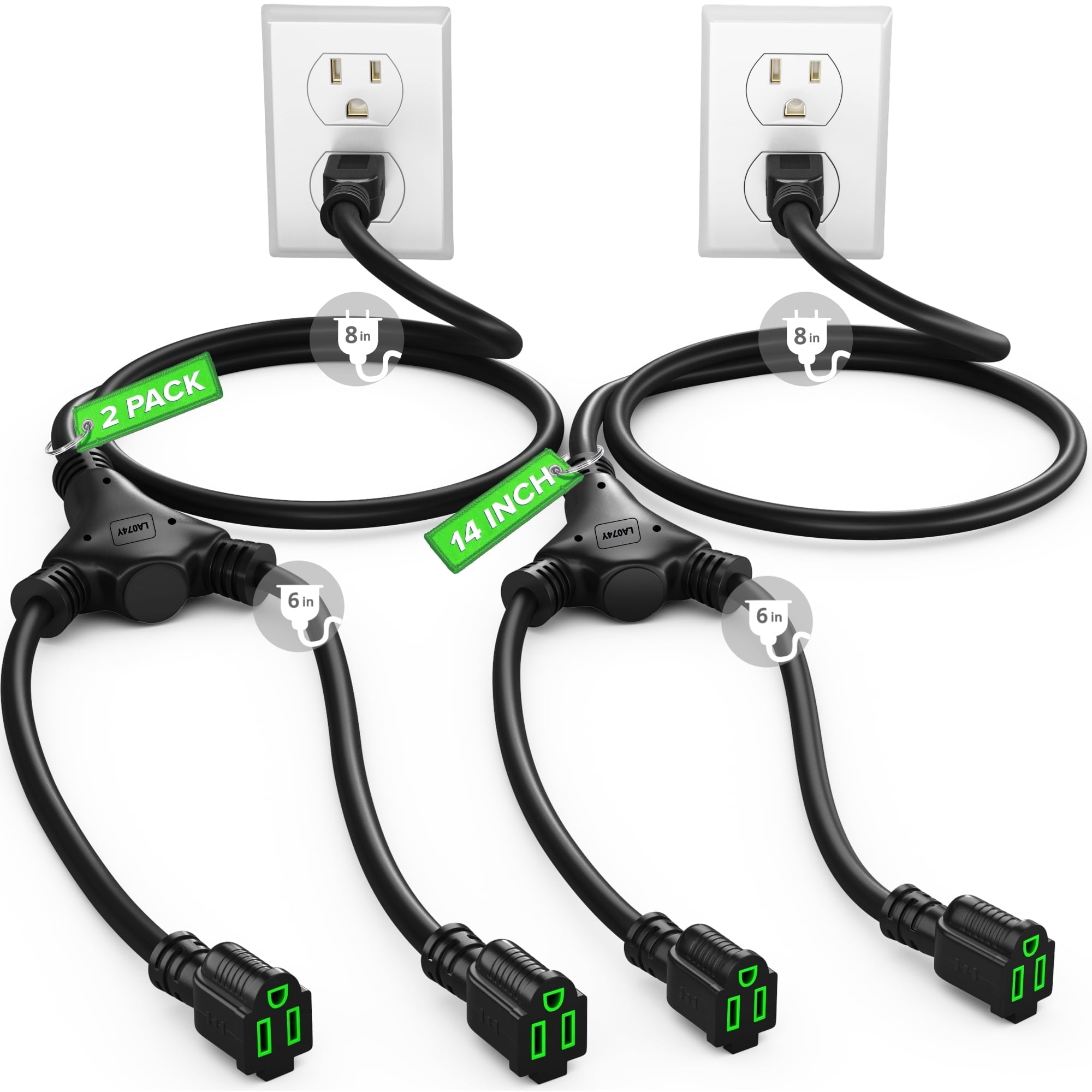 Maximm Extension Cord Splitter 12/3 AWG 1 to 2 Outlet, 14 Inches (2 ...