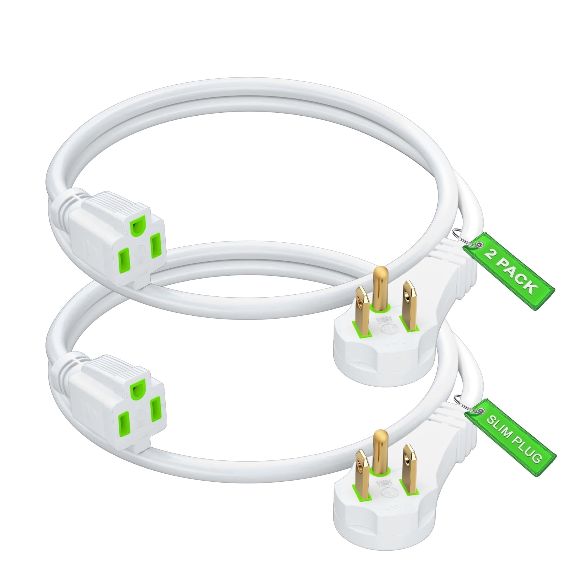 Maximm Flat Plug Extension Cord 2 ft with Slim Space-Saving Plug Design ...